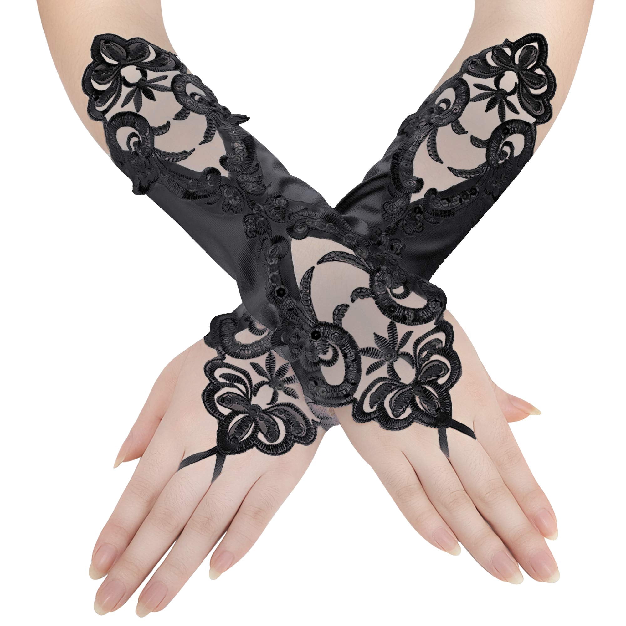 Yanluna Yanluna Short Opera Party 20s Satin Gloves Stretchy Adult Size ...