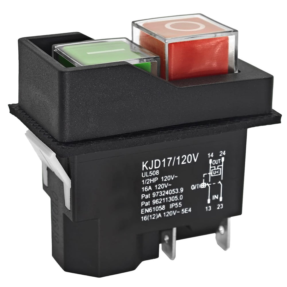 Yannee 1 Pcs KJD17 Electromagnetic Pushbutton Switch 4Pin 120V/220V 16A for Garden Tools ...