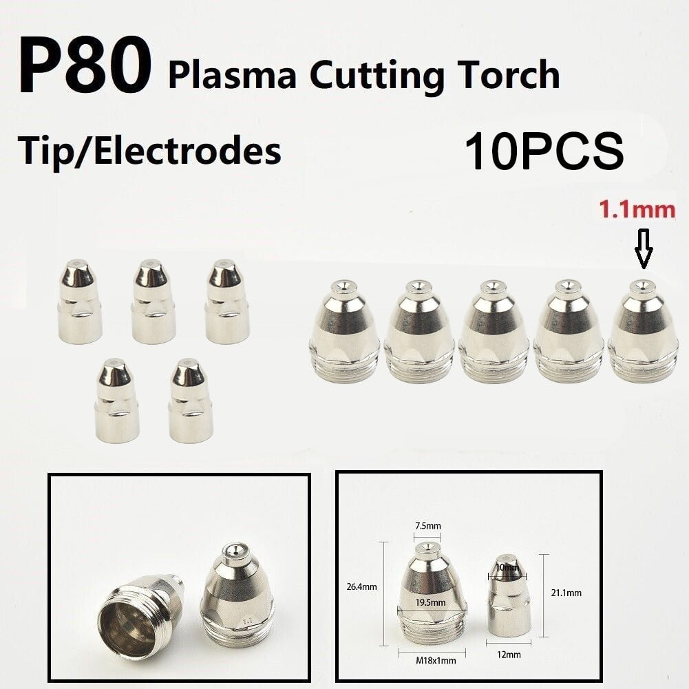 Yannee 10 Pcs P-80 Plasma Cutter Consumable Torch Kit 1.1mm 1.3mm 1.5mm ...