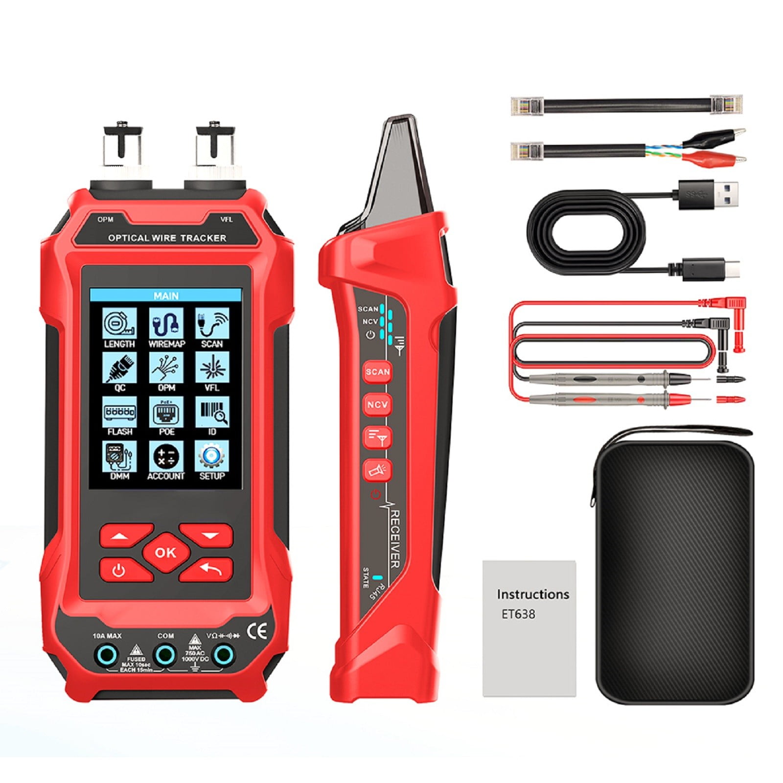 Yannee 3.2in HD 4-in-1 Network Cable Tester, Optical Power/Multimeter ...
