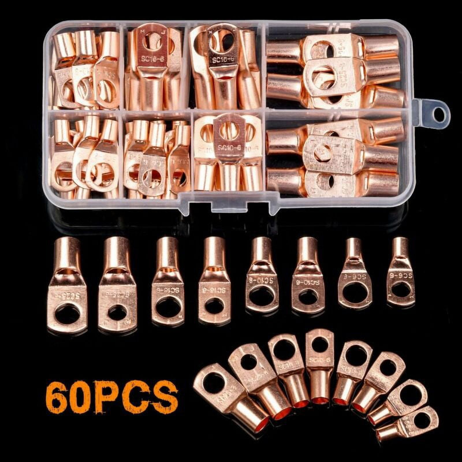 Yannee 60 Pcs Electrical Bare Copper Lug Cable Wire Connectors Crimp ...