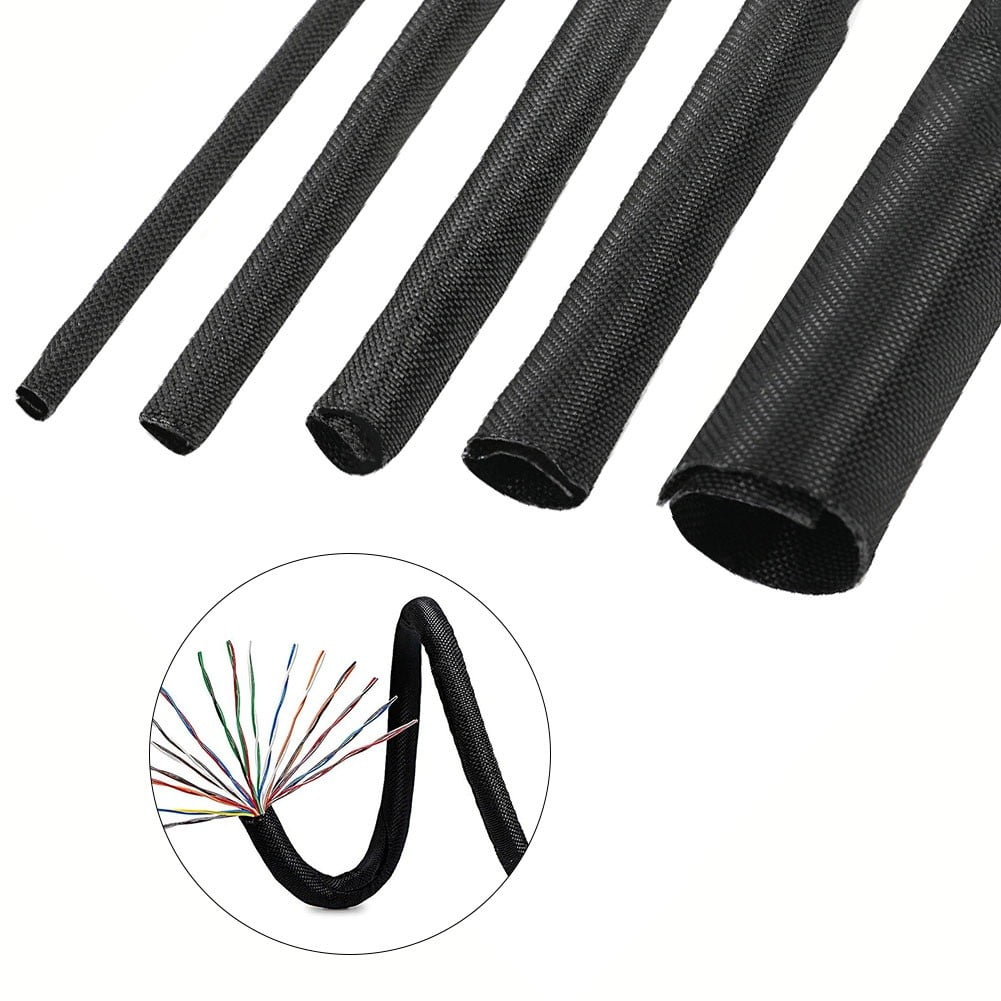 Yannee Black Braided Cable Sleeving PET Expandable 5-16mm Automotive ...