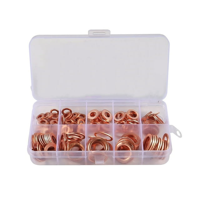 Yannee Copper Washer Gasket Set Flat Ring Seal Assortment Kit with Box ...