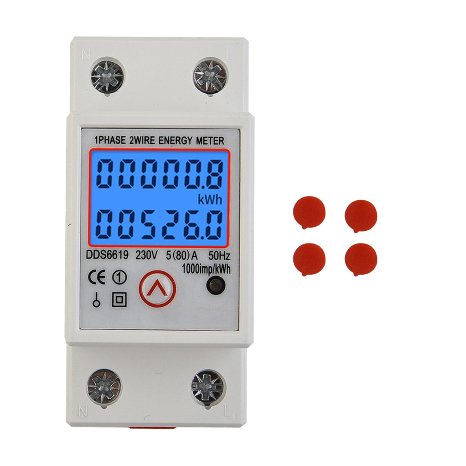 Yannee DDS6619 5-80A 230V LCD Digital Single Phase Energy Watt KWh Meter DIN Rail Mount ...