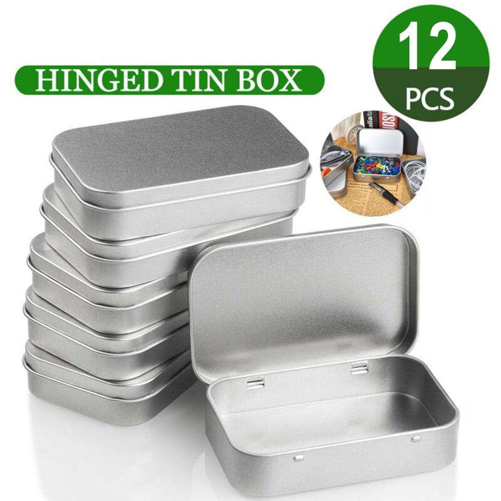 Yannee Metal Rectangular Empty Hinged Tins - Pack of 12 Silver Mini ...