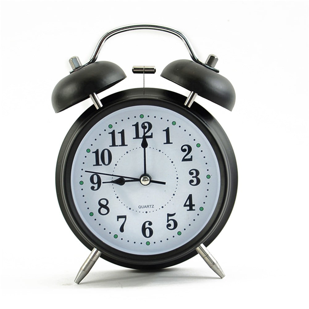 Yannee Twin Bell Analog Alarm Clock, Black Brushed Metal Vintage Loud ...