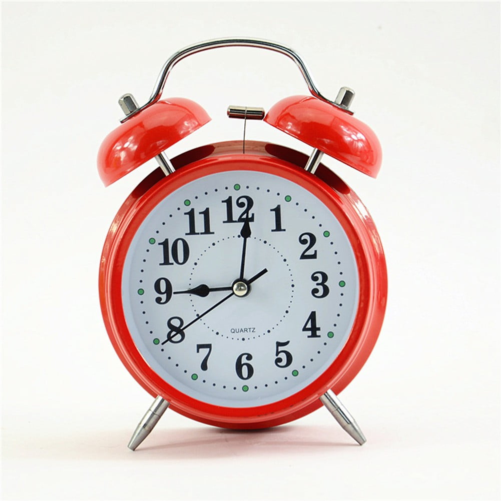 Yannee Twin Bell Analog Alarm Clock, Red Brushed Metal Vintage Loud ...