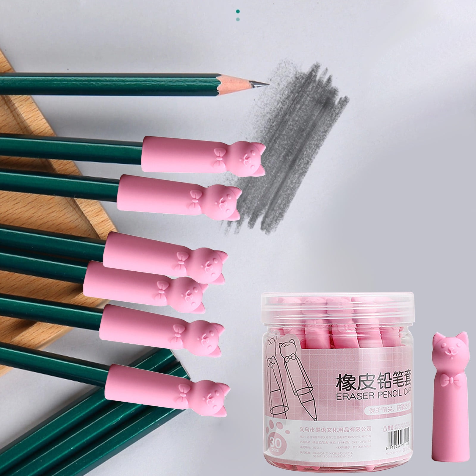 Yannianjz under $5 30 Pack Pencil Top Erasers, Cute Kitty Cap Pencil ...
