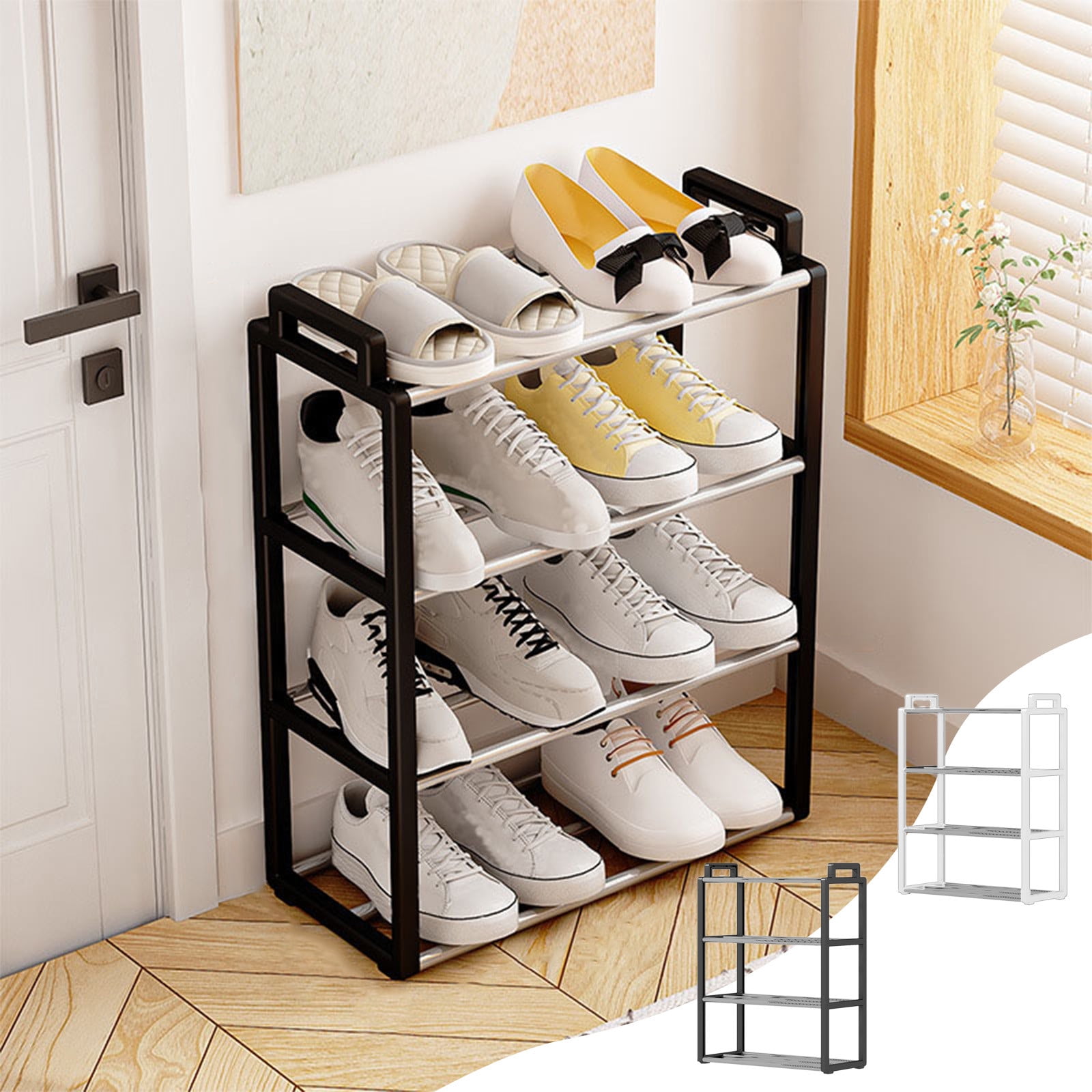 Yannianjz under $5 4 Tier Small Shoe Rack, Narrow Stackable Shoe Shelf ...