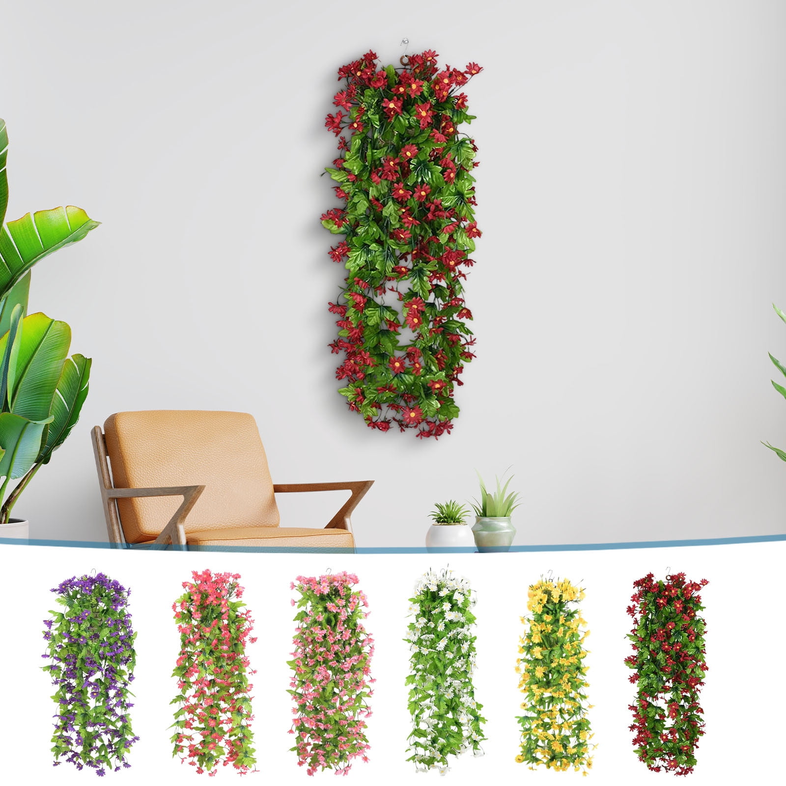 Yannianjz 6Pcs Artificial Flowers, 7 Fork 118 Daisy Wall Hanging Vines ...