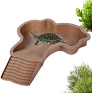 Reptile Water Dish Tortoise Habitat with Non-Slip Ramp Shallow Reptile ...