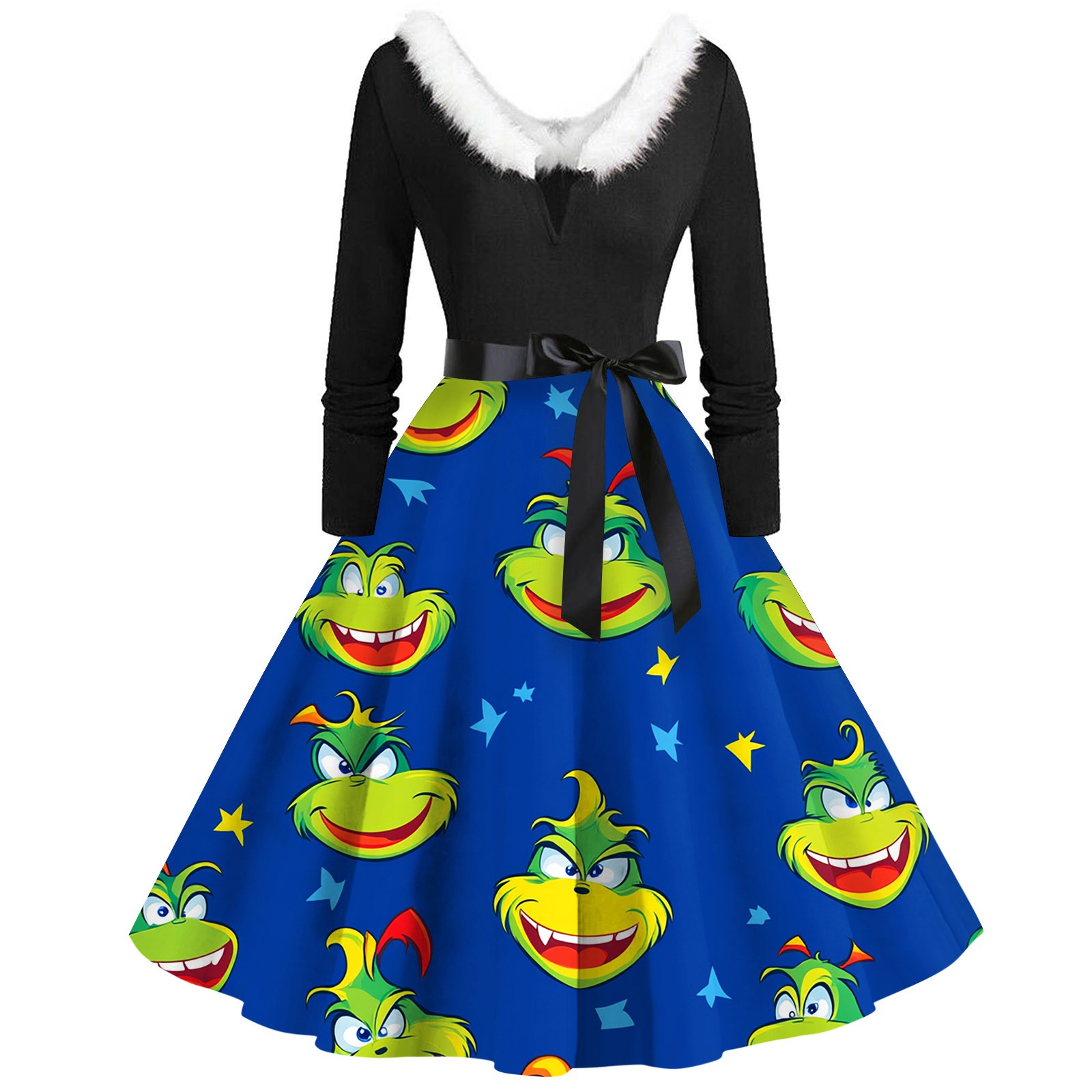 Yanxiao Women's Christmas Grinch Printed Audrey Hepburn Dresses ...