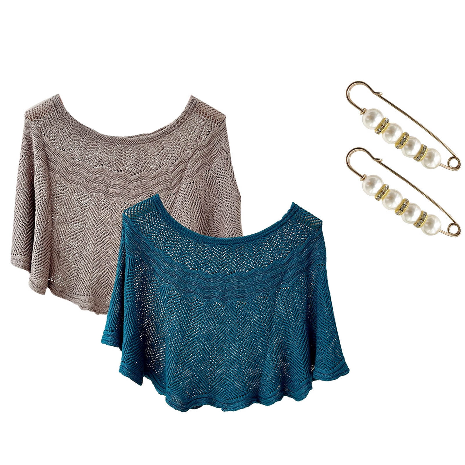 Yanyanz Summer Shawl, 2PCS for Women Casual Open Knit Top Lace Summer ...