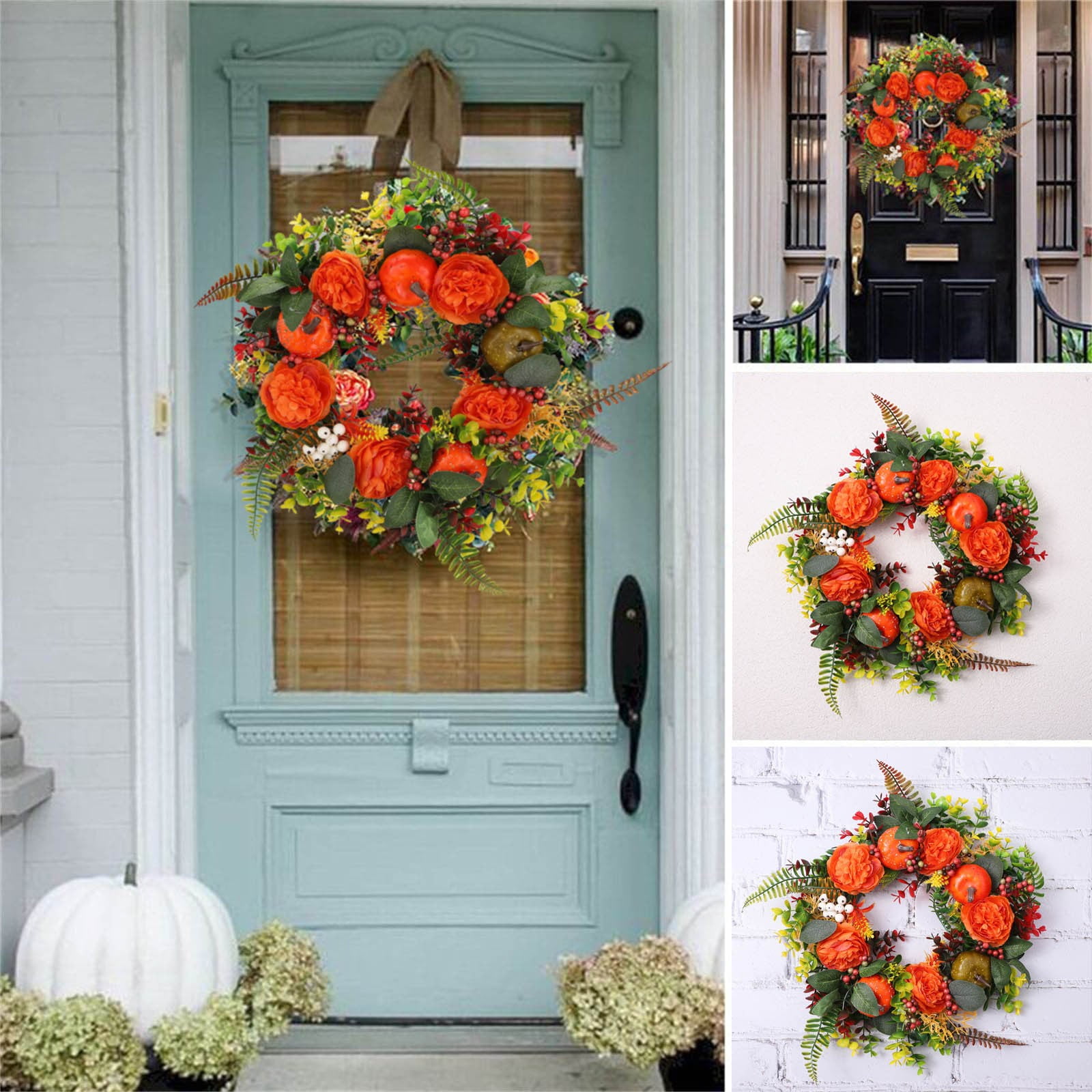 YaoLEO Clearance WreathFall Peony And Pumpkin Wreath Artificial Fall ...