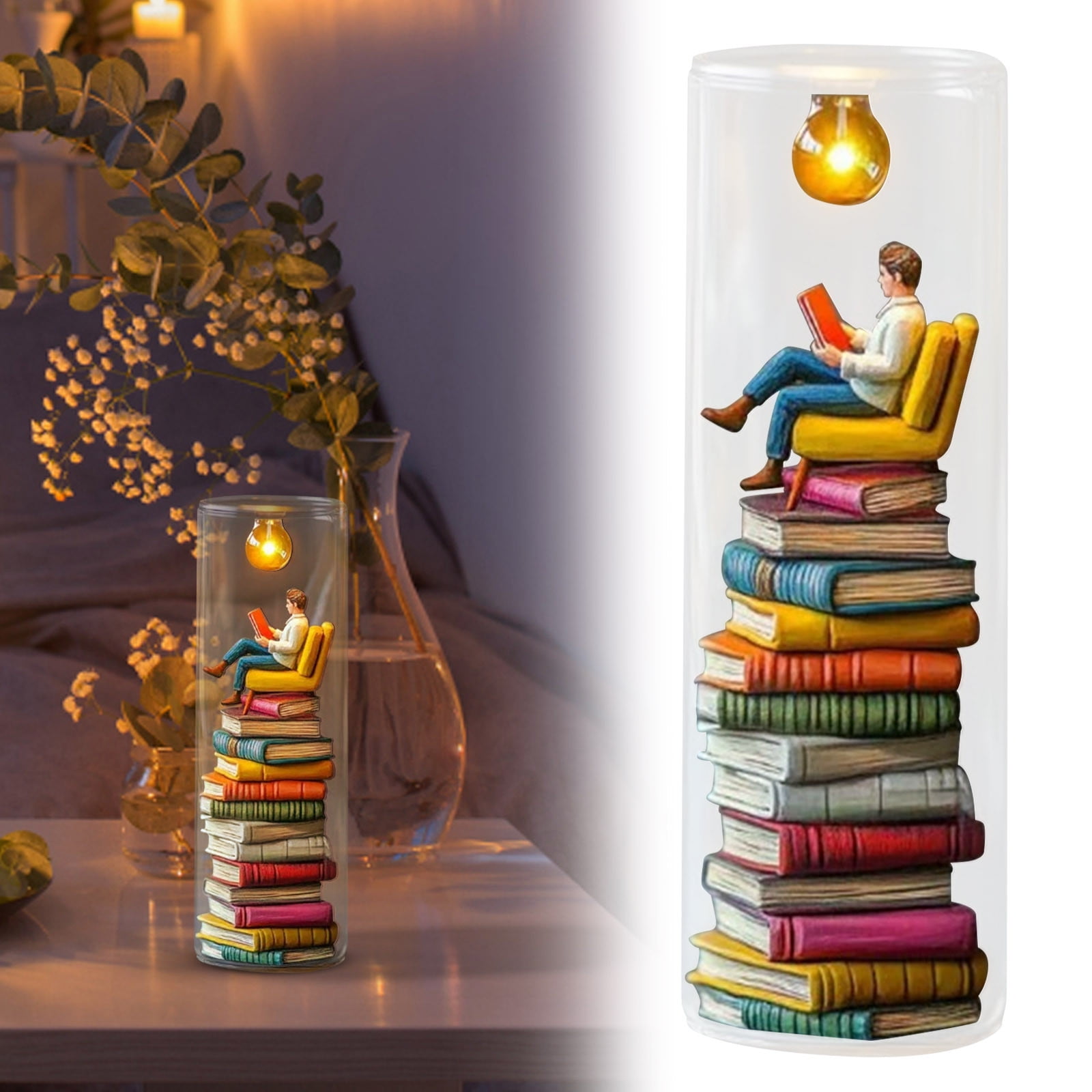 YaoZQ 1-Pack, Miniature "Reading Nook" Light. A Diorama in a Glass Dome ...