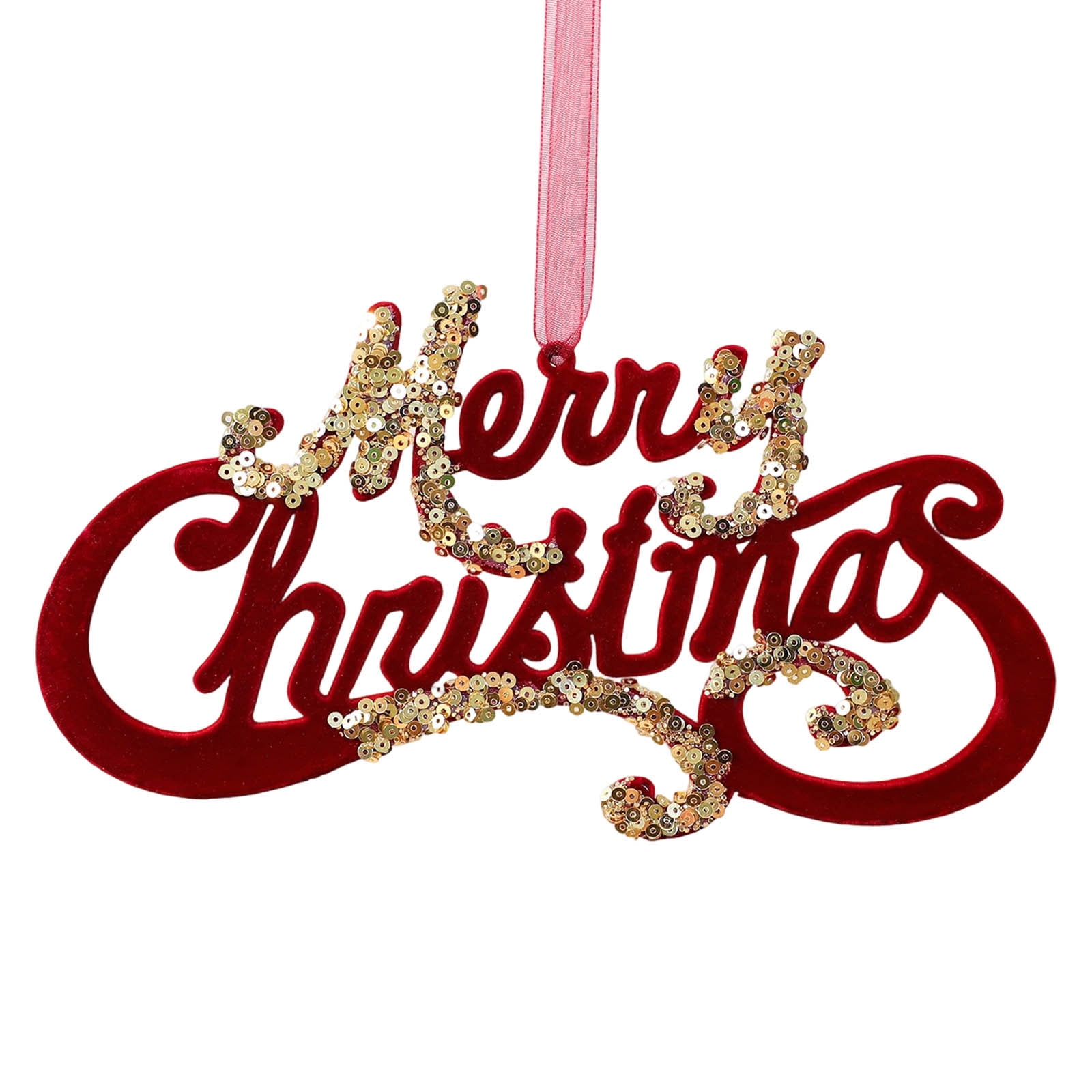 YaoZQ 1 Pcs Merry Christmas Cursive Ornament,PC,Red Gold,4 Inch,Velvet ...