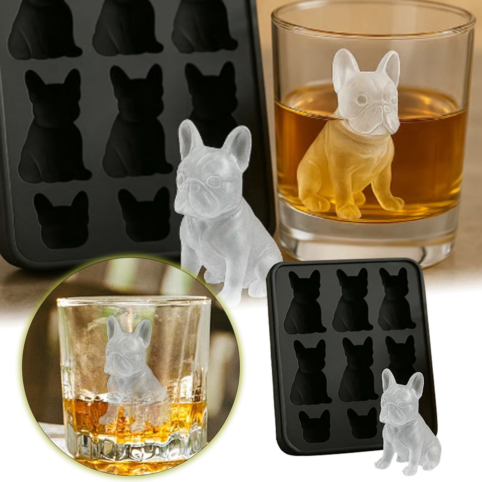 YaoZQ 3D French Bulldog Ice Cube Tray. Novelty Dog Shaped Silicone Mold ...