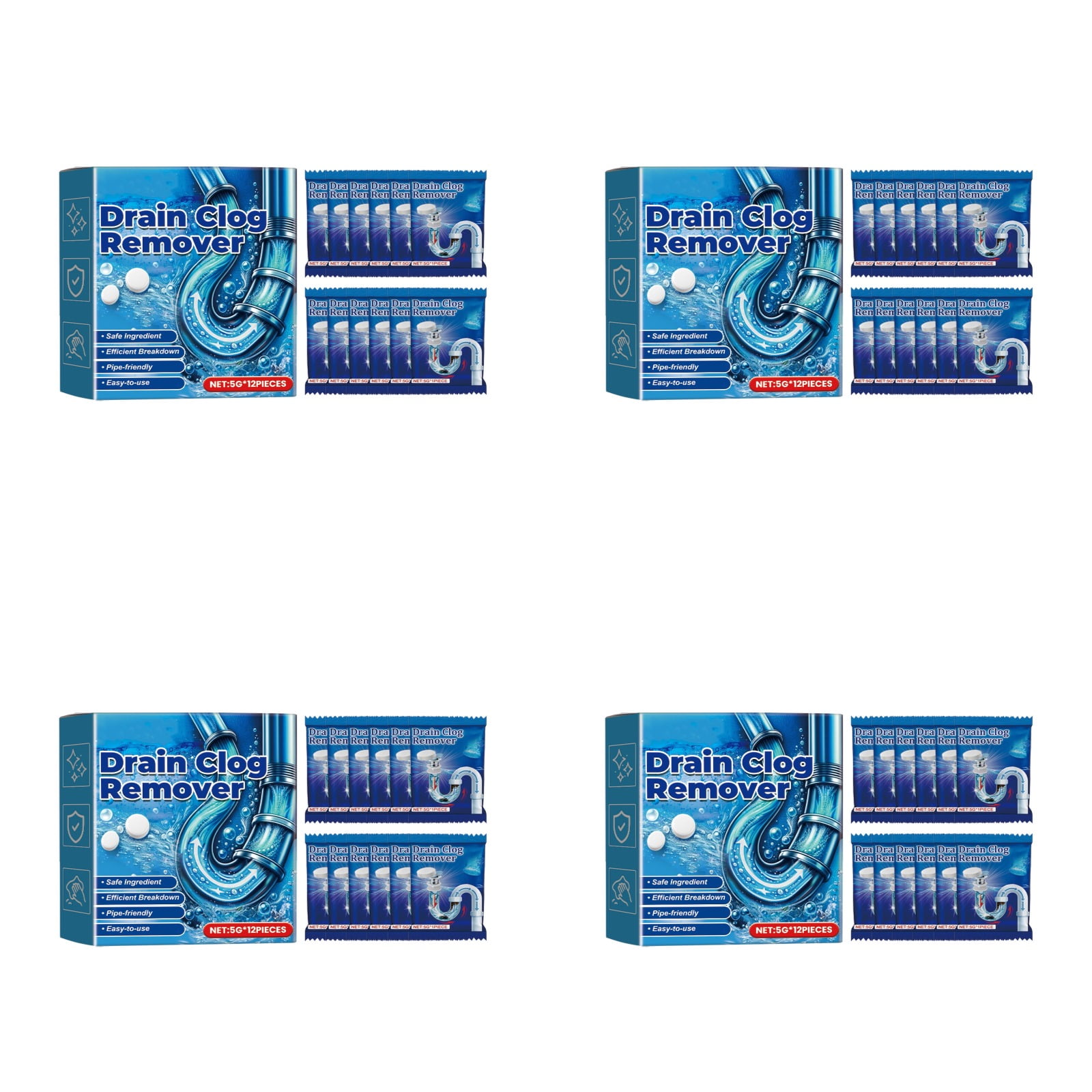 YaoZQ 4-Box Drain Clog Remover Tablets. A Foaming Pipe Cleaner For Sink ...