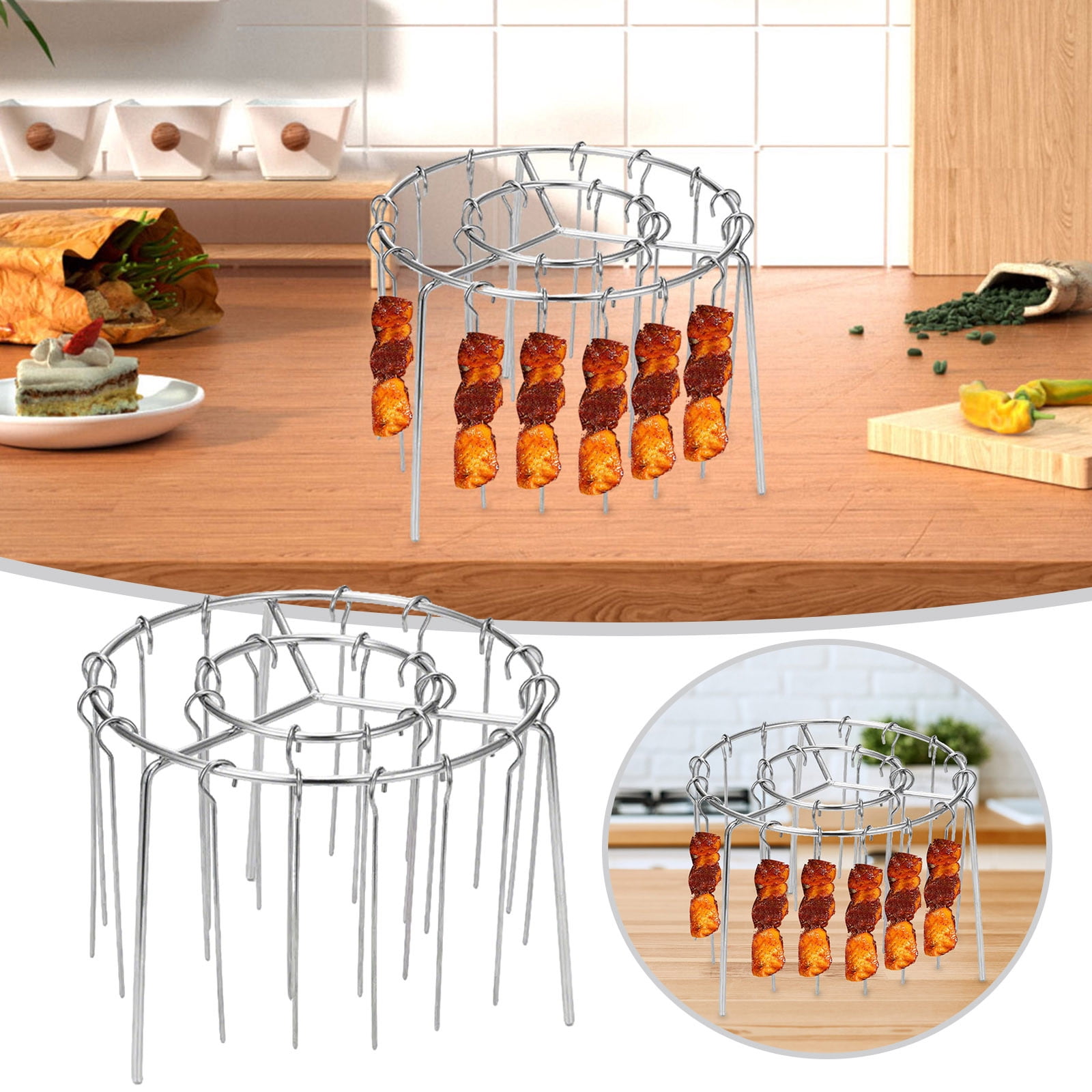 YaoZQ Air Fryer Rack with Skewers Stainless Steel Vertical Dehydrator ...