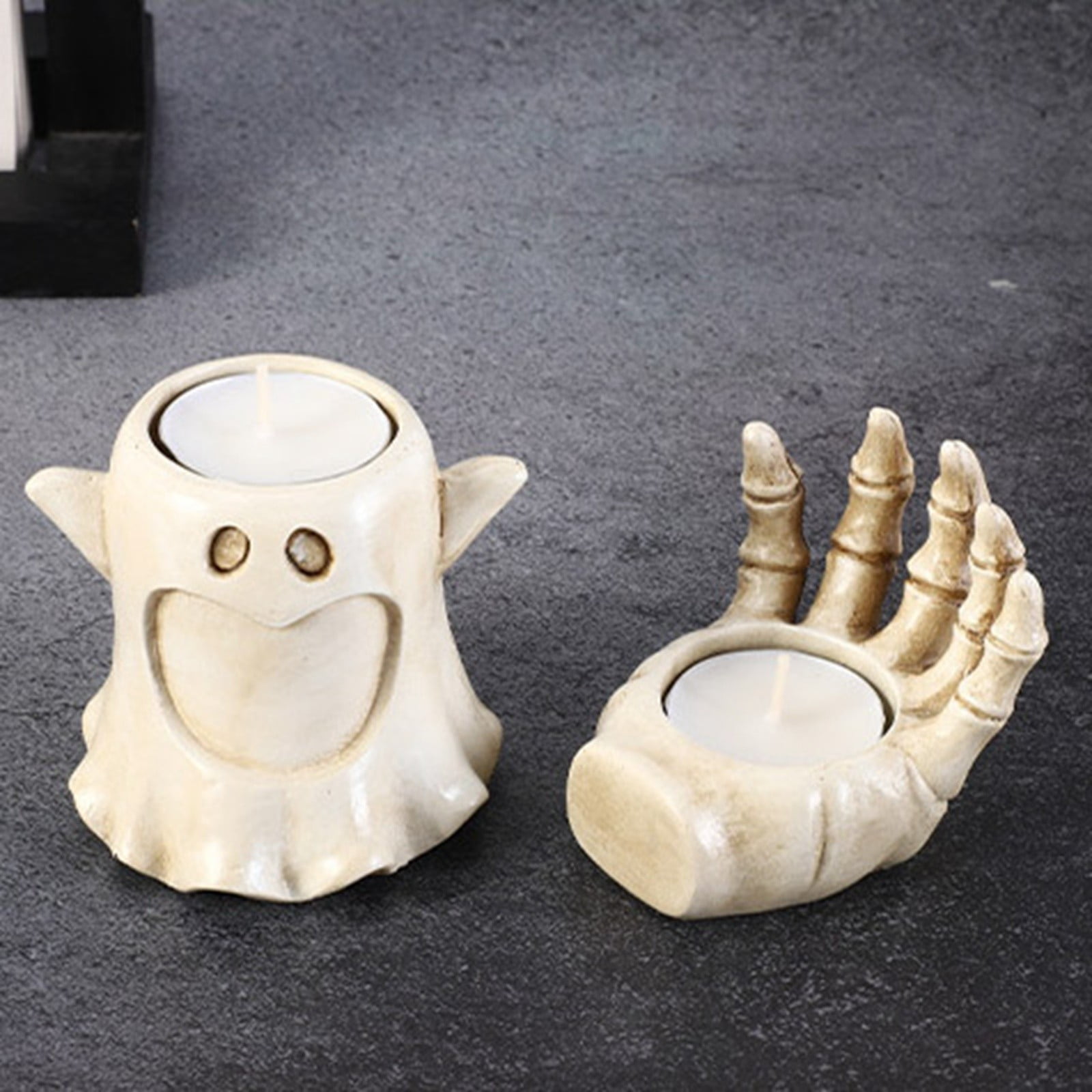 YaoZQ Halloween Decorations Tealight Candle Holder Spooky Resin Votive ...