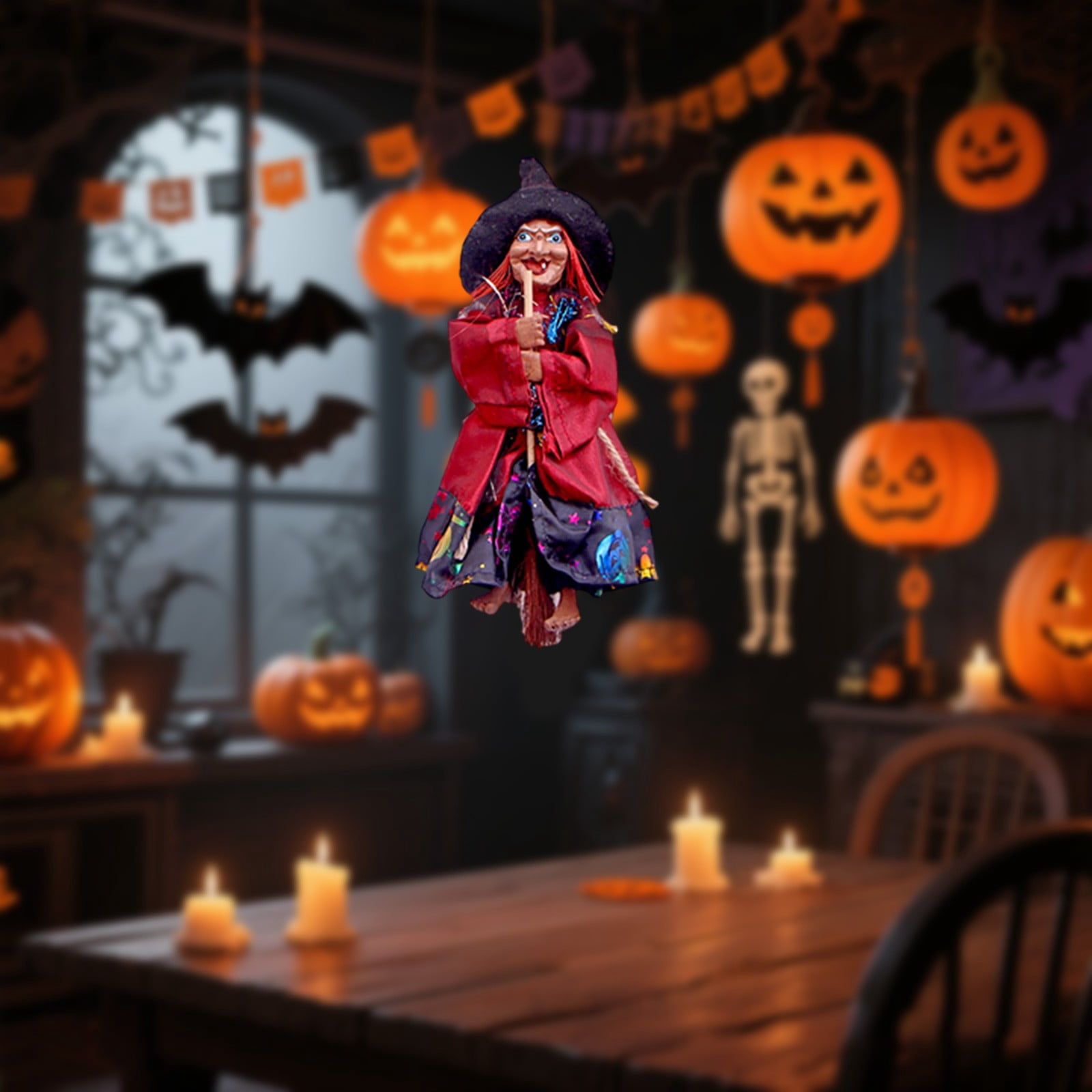 YaoZQ Hanging Flying Witch Decoration (1-Pack). Classic Scary Witch On ...