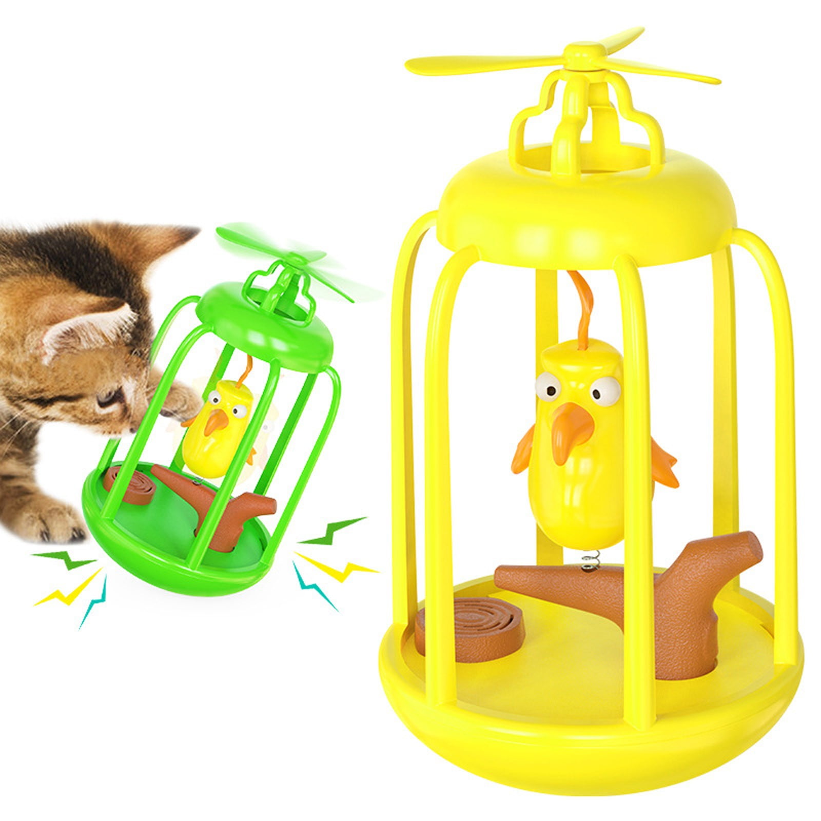 YaoZQ Interactive Bird in Cage Cat Toy, Squeaking Tumbler Roly-Poly ...