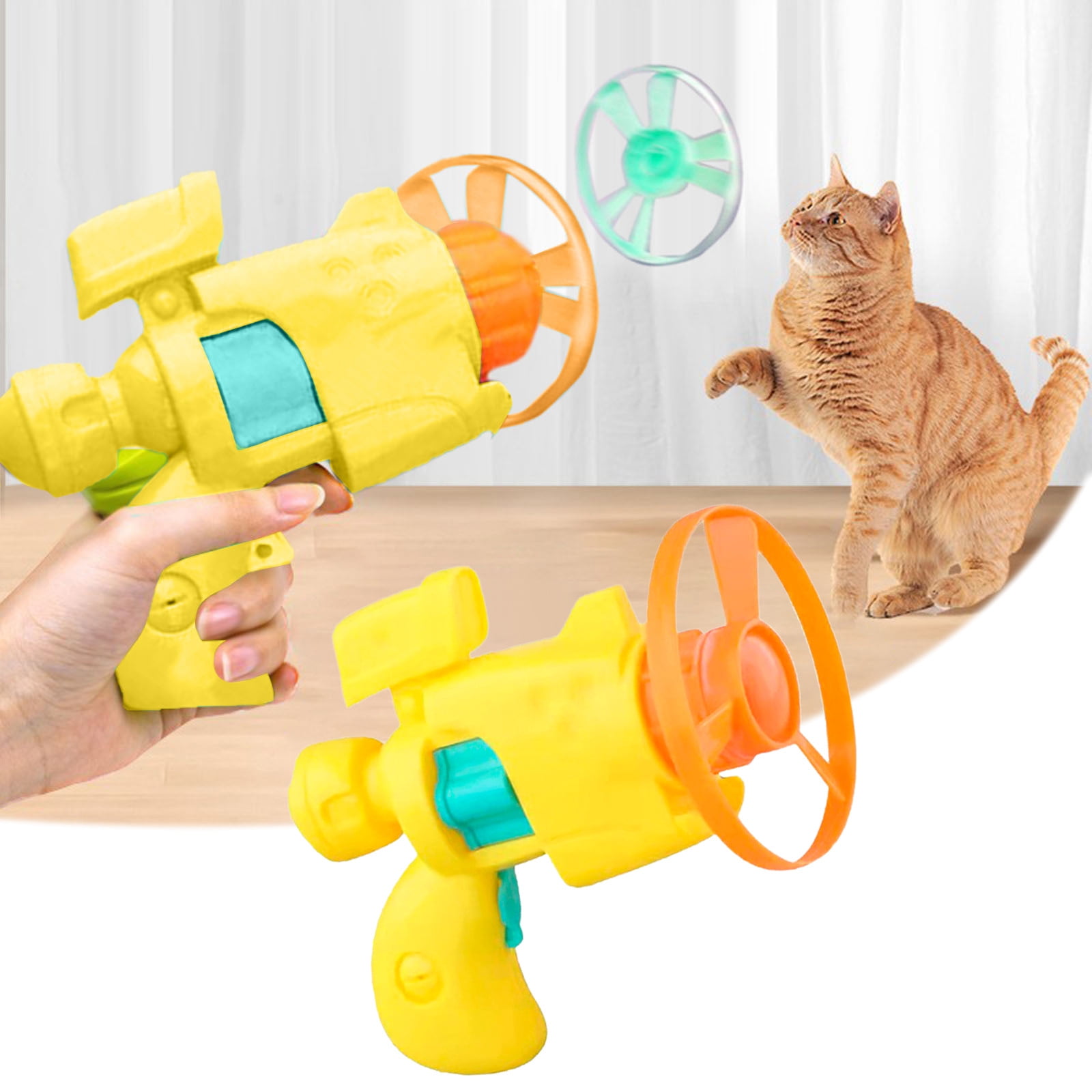 YaoZQ Interactive Cat Flying Disc Launcher, Propeller Fetch Toy with 4 ...