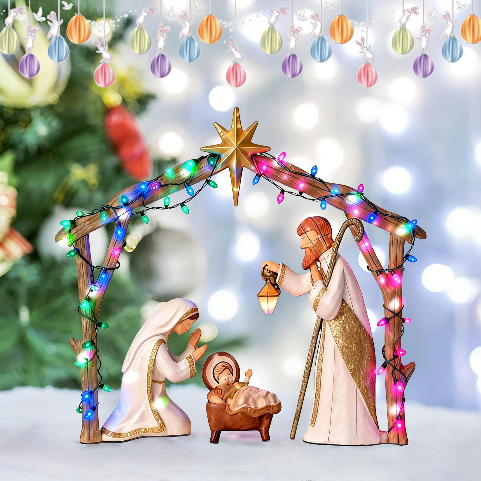 YaoZQ Lighted Nativity Scene, 2D Acrylic Jesus Birth Stable Ornament ...