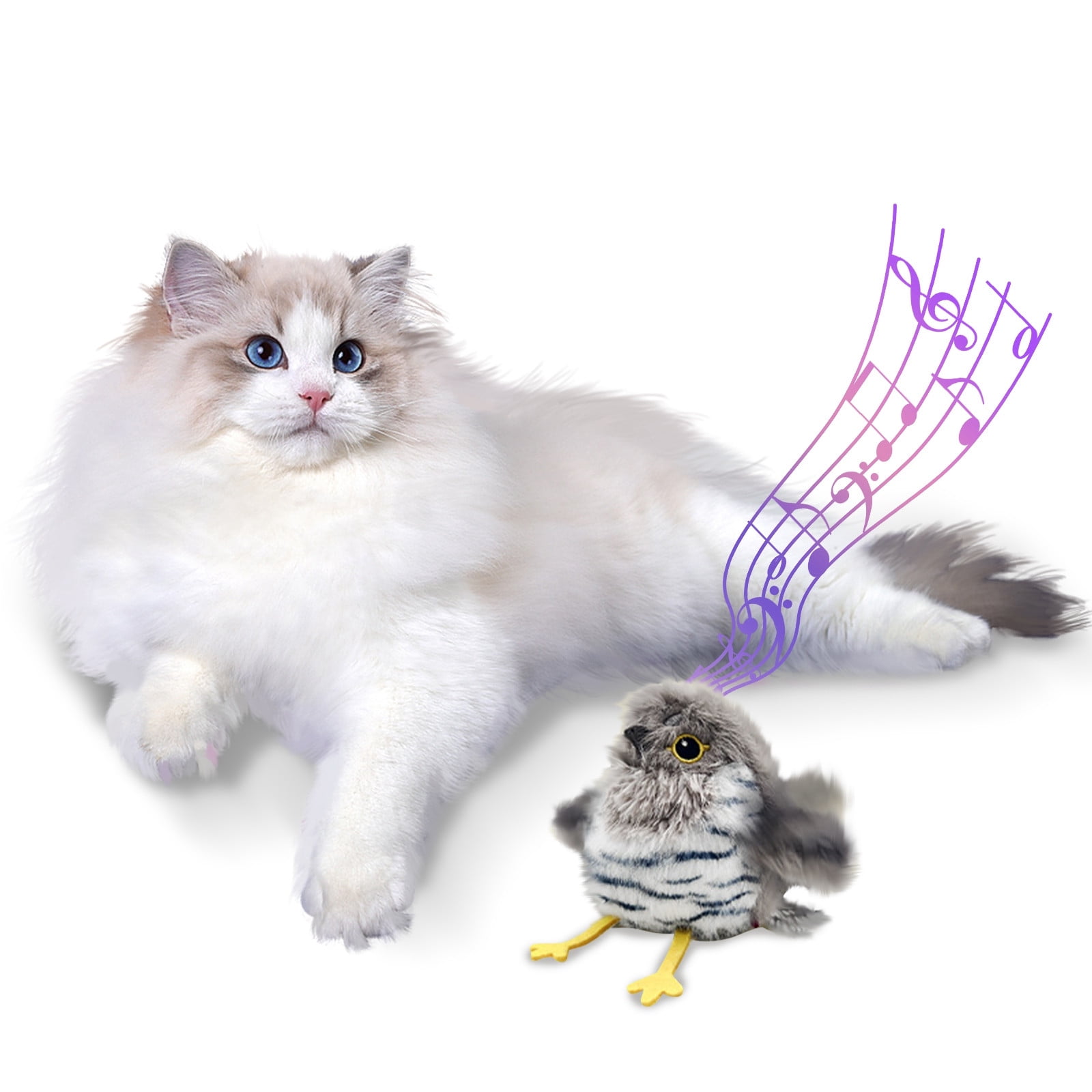 YaoZQ Motion Activated Flapping Owl Cat Toy, Interactive Chirping Bird ...