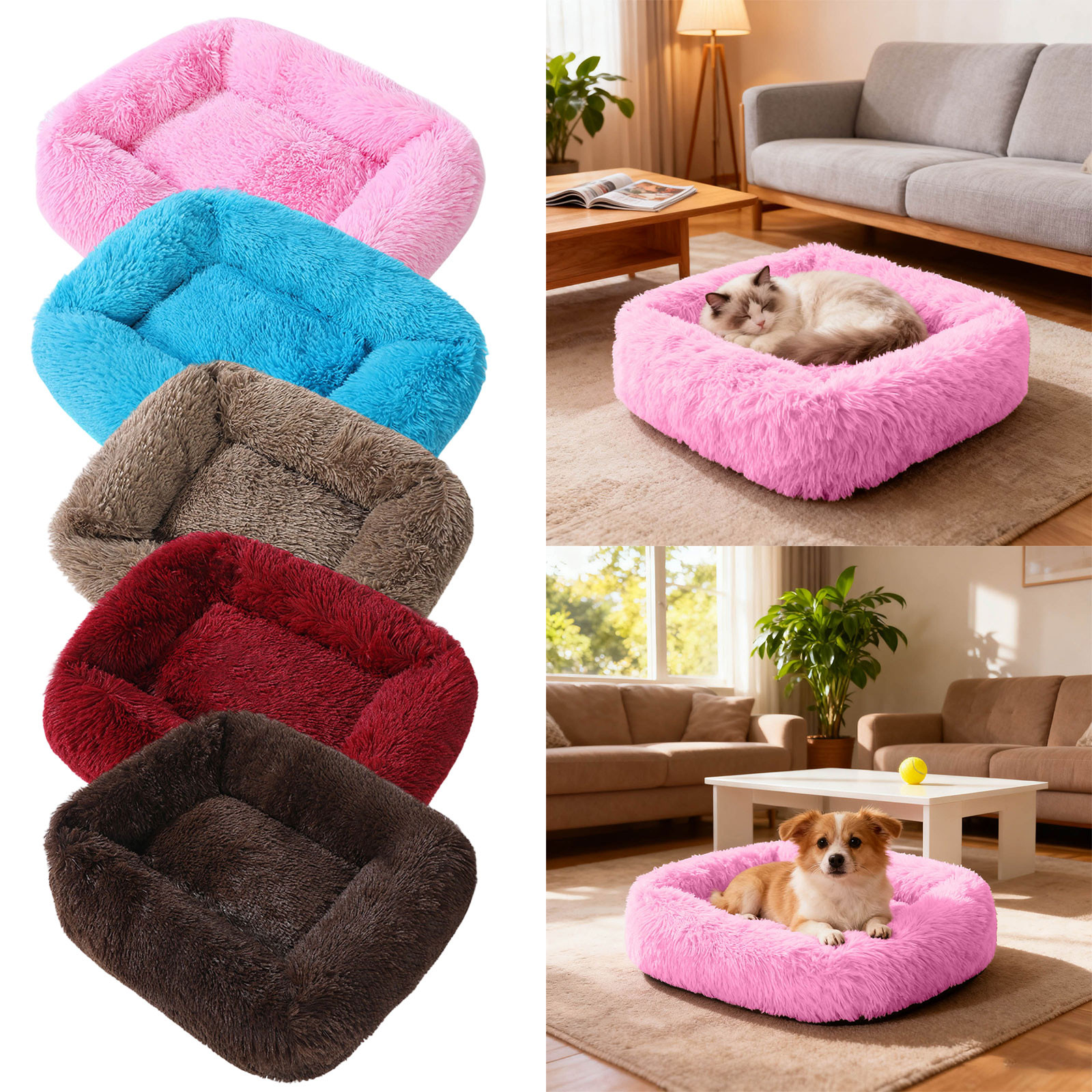YaoZQ Pink Cute Puppy Bedding, 24.4 in Soft Plush Kennel Liner, Warm ...