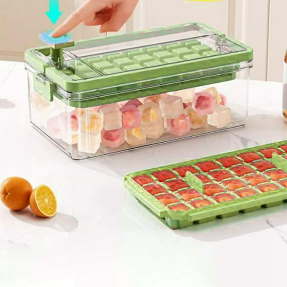 YaoZQ Portable Ice Cube Tray Box with Handle 32 Grids Ice Maker Bin ...