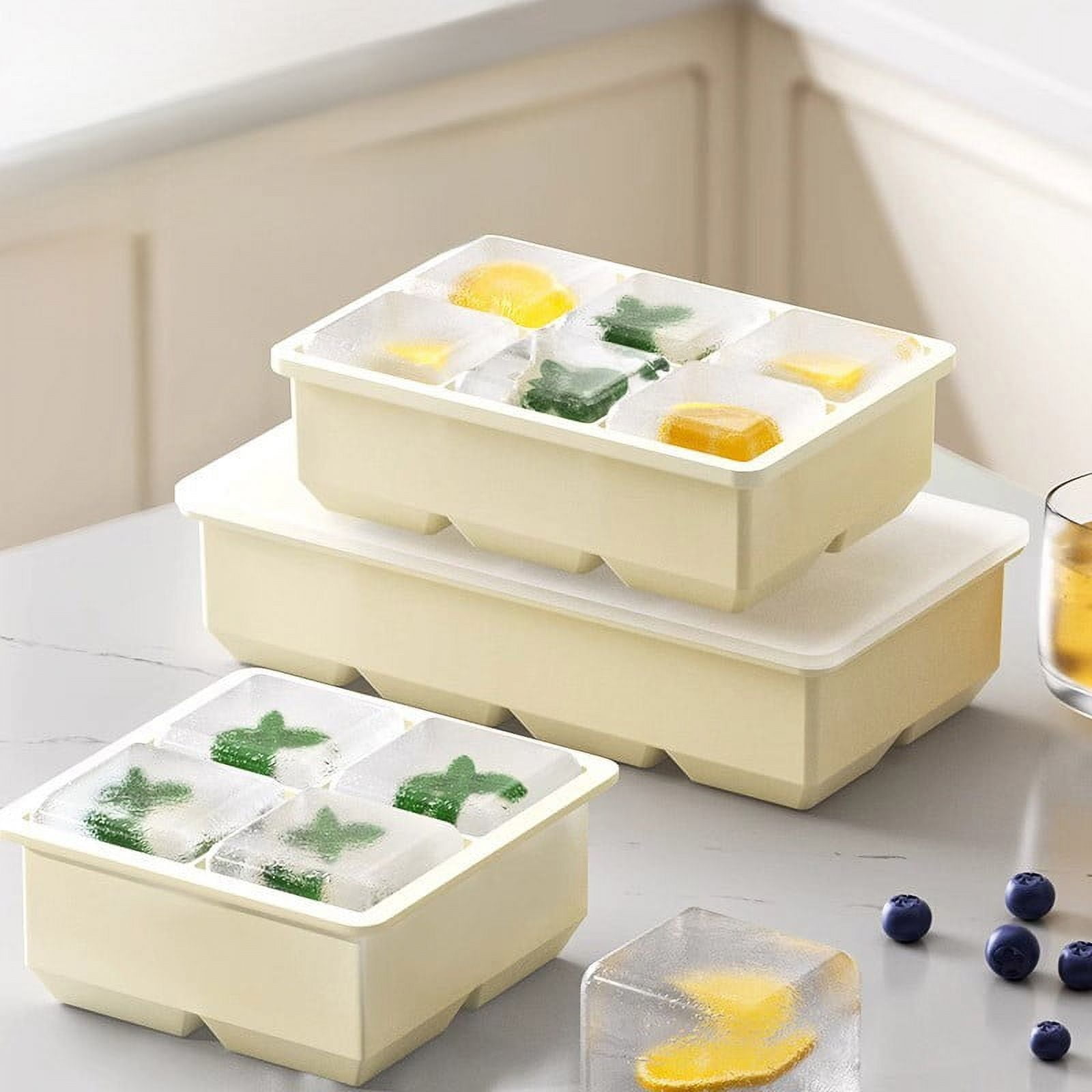 YaoZQ Small Ice Cube Trays with Lids 4 Compartment Silicone Mold Spill ...