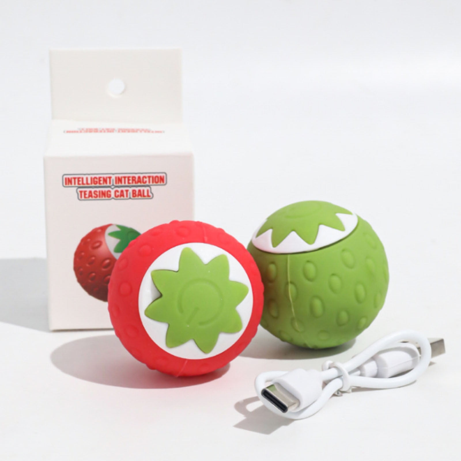 YaoZQ Smart Interactive Cat Ball, Automatic Rolling Strawberry Toy with ...