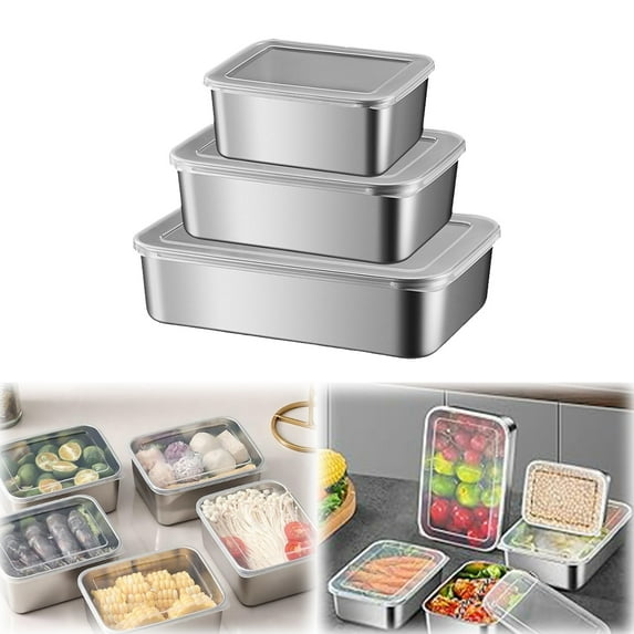 YaoZQ Stainless Steel Lunch Container, Square Food Storage Box with ...