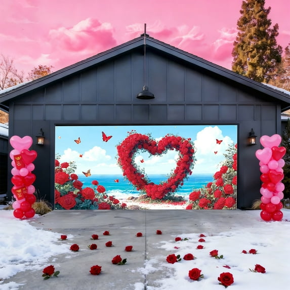 YaoZQ Valentines Day Backdrop, Romantic Heart Garage Banner, 13 x 6 ft ...