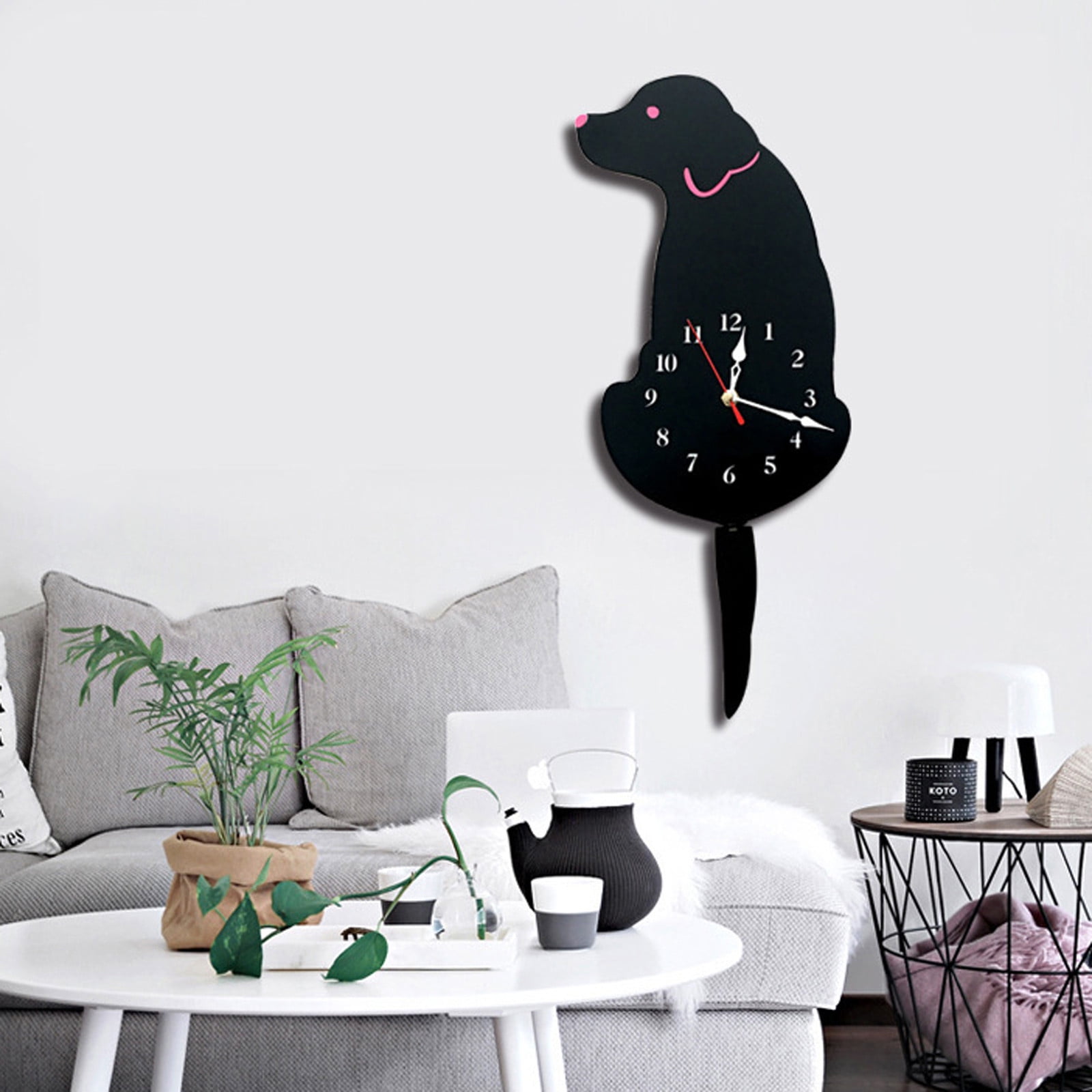 YaoZQ Wagging Tail Dog Wall Clock Silent Non-Ticking Cute Puppy ...