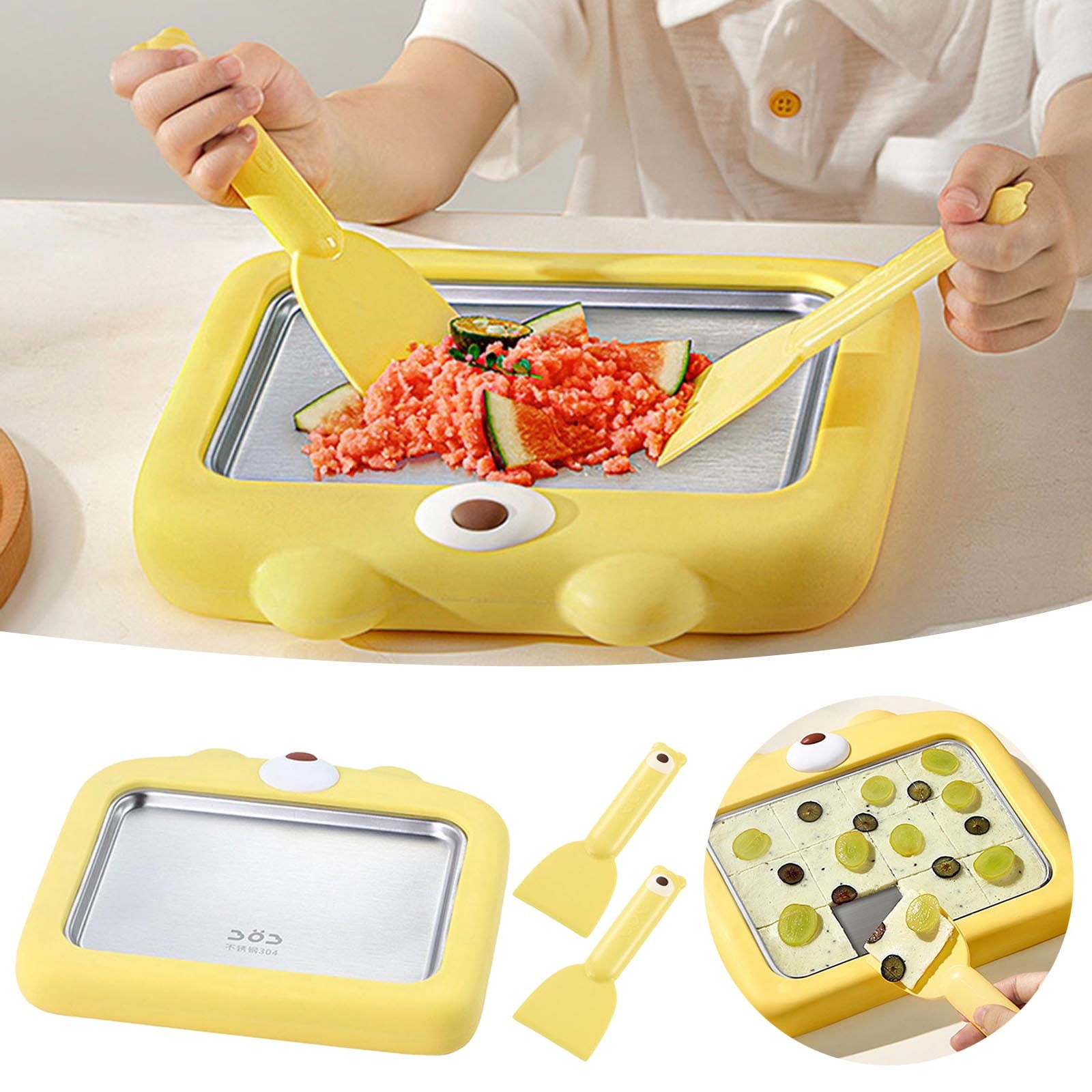 YaoZQ Yellow Instant Rolled Ice Cream Maker Pan Stainless Steel Fried ...