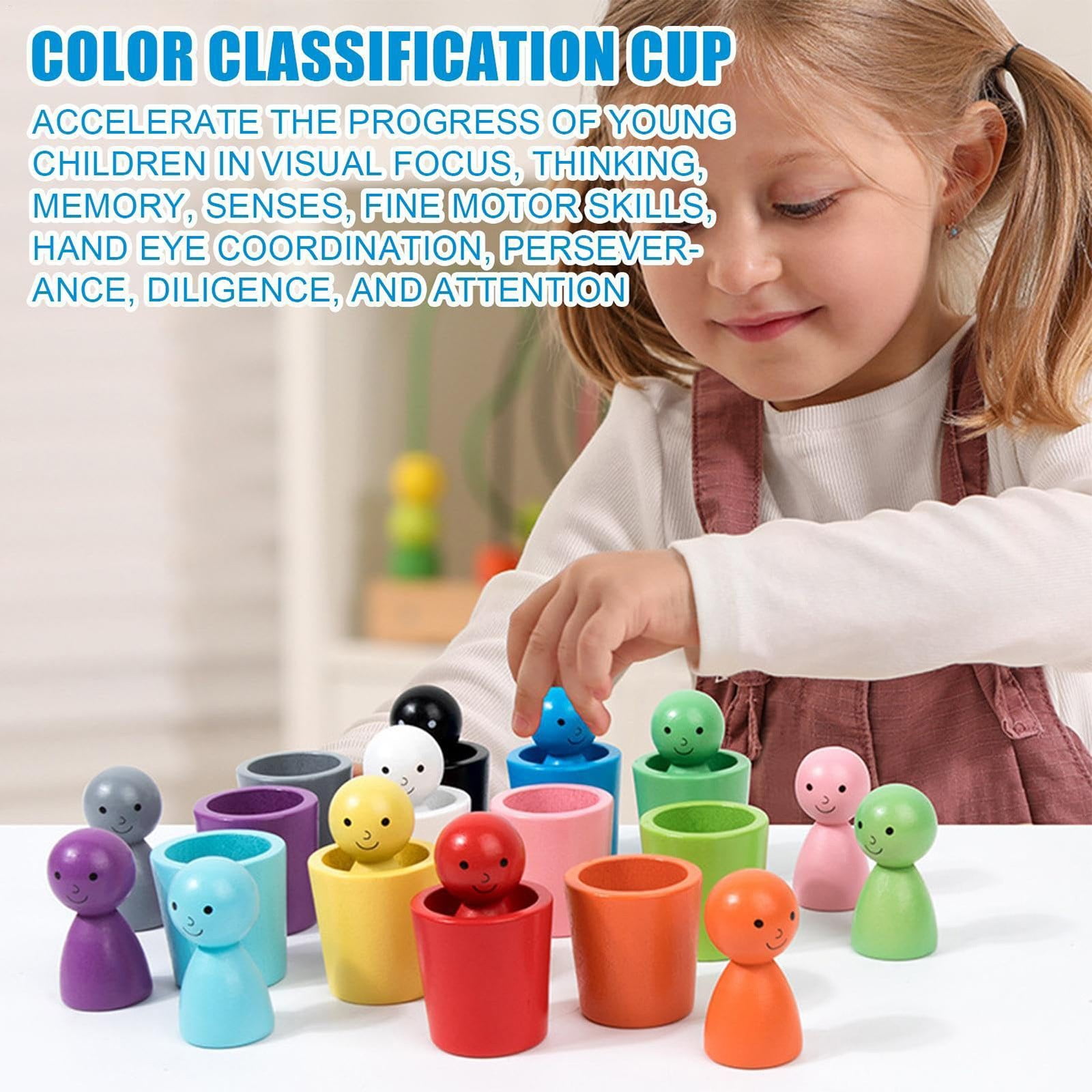 Yaoliucp Balls in Cups Toy Rainbow Wooden Sorter Game Colour ...