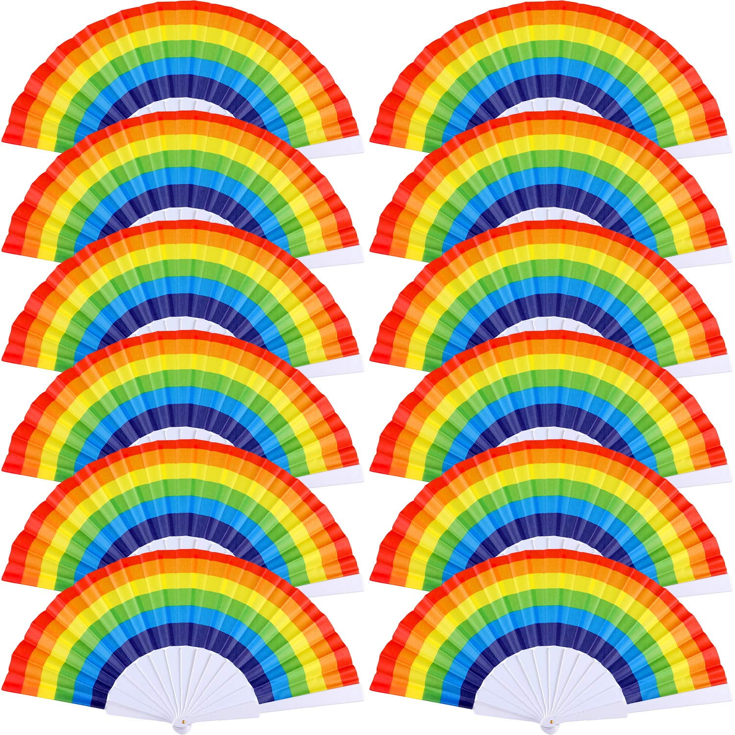 Yaomiao 12 Pieces Rainbow Fans Folding ATT1Colorful Hand Held Fan ...