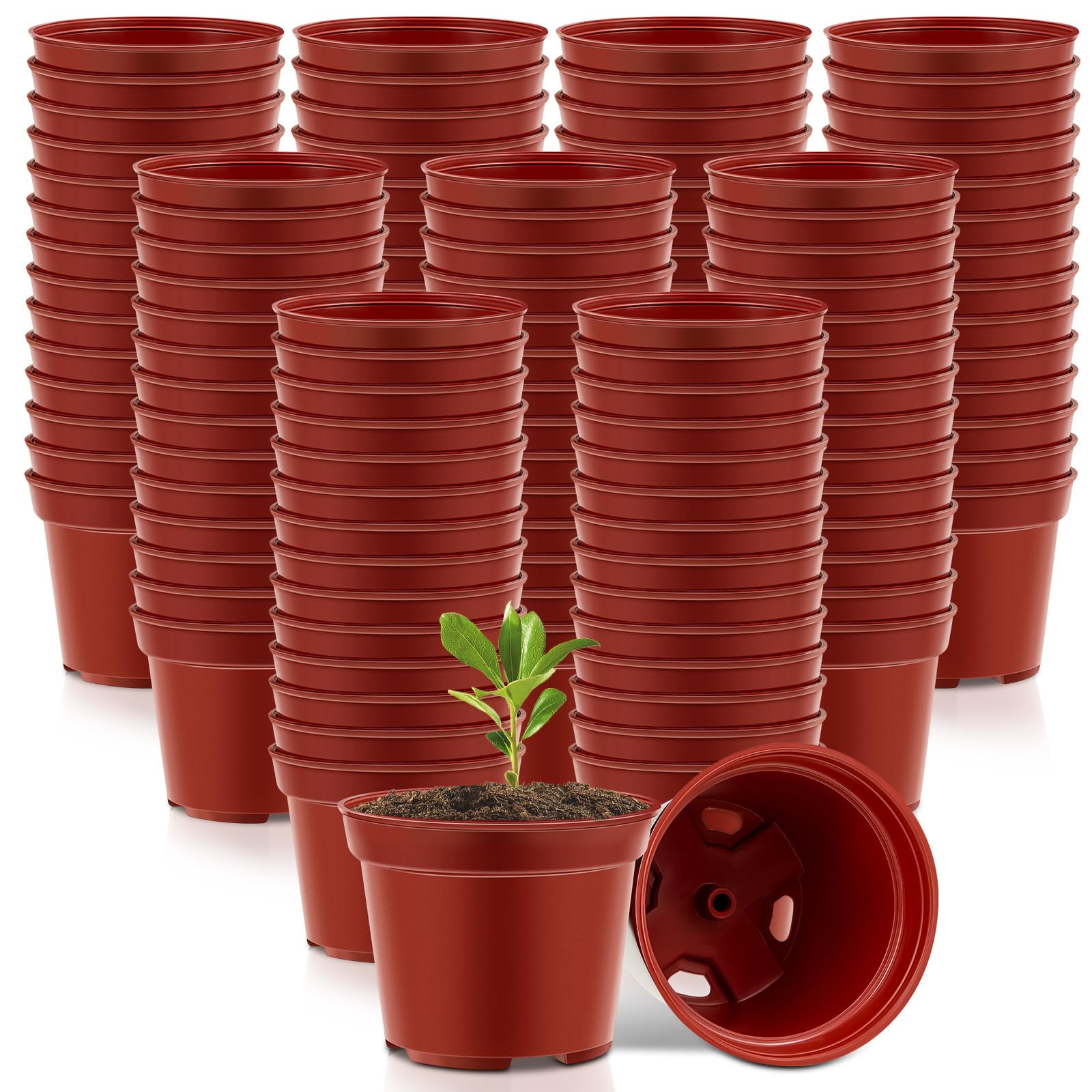 Yaomiao 200 Pcs 2 Inch Red Mini Plastic Plant Pot Nursery Pots Seedling ...