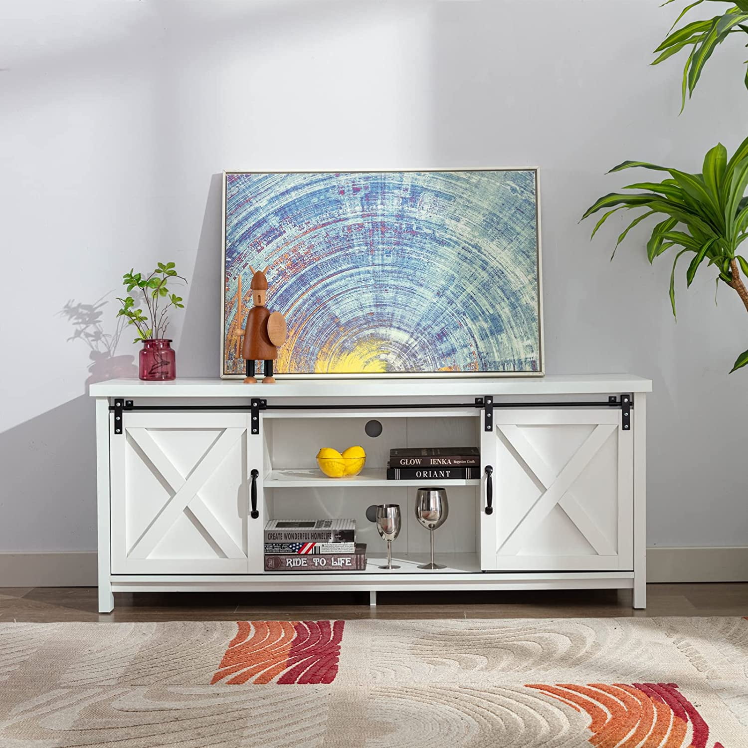 "Yaoping Farmhouse Style Wood Entertainment Center - Rustic Sliding ...