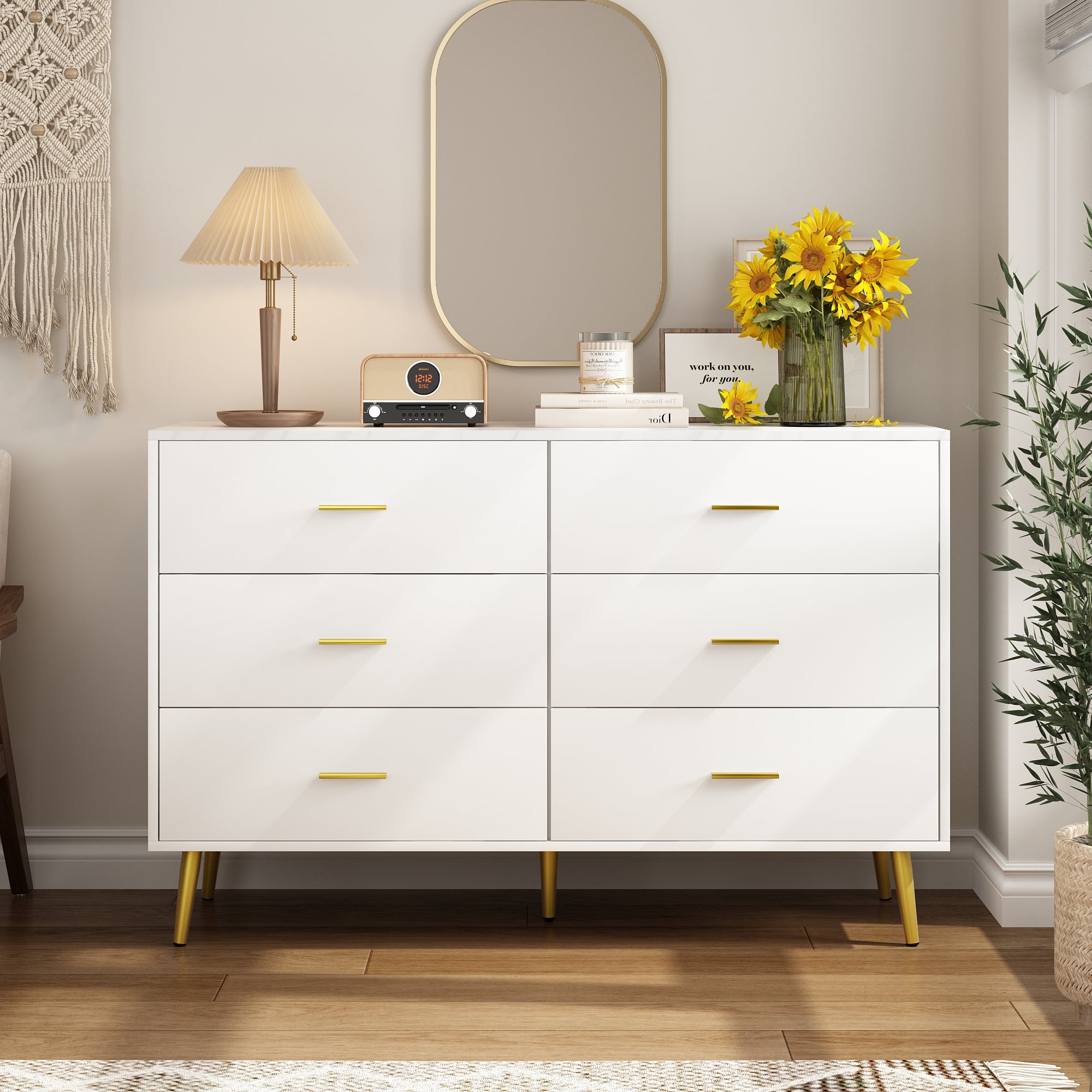 Yaoping 6 Drawer Dresser for Bedroom, Solid Wooden Long, Tall, Adults ...