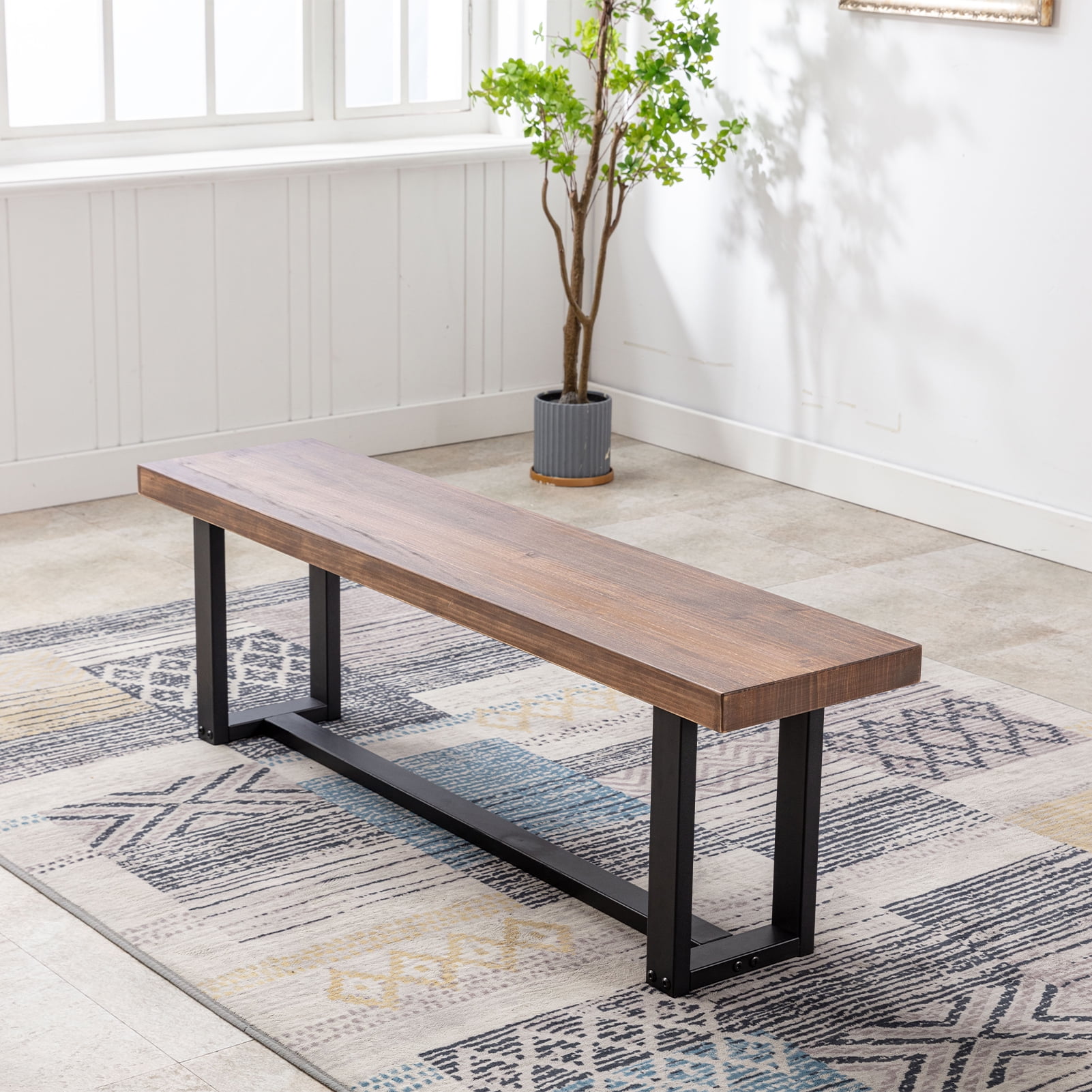 "Yaoping 60"" Kitchen Farm Wood Bench, Modern Rustic Dining Room ...