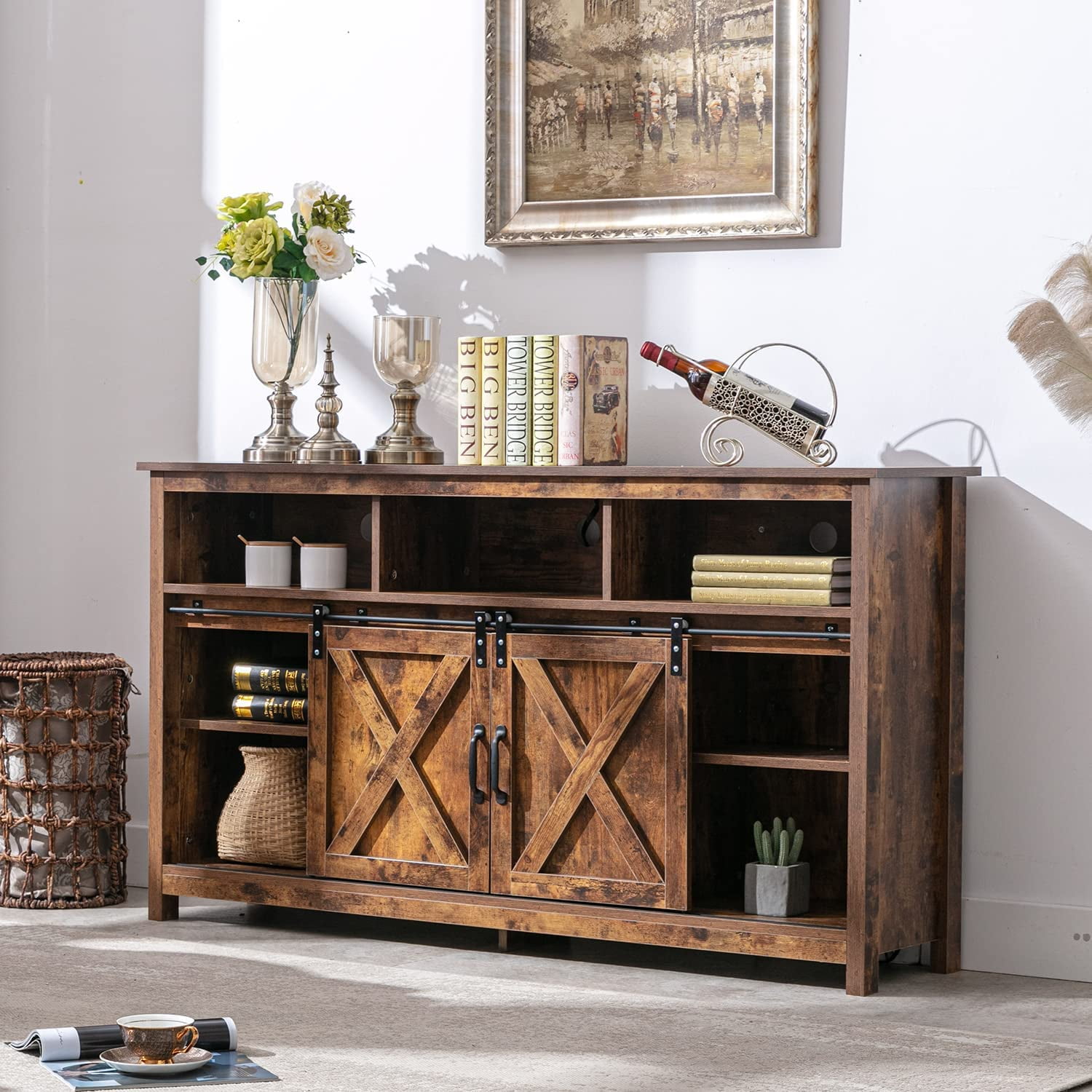 Yaoping Farmhouse Barn Door TV Cabinet Up to 65" TV Media Console with ...