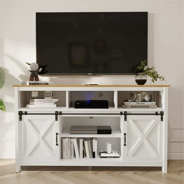 South Shore Balka TV Stand, Rustic Oak and Faux Rattan - Walmart.com