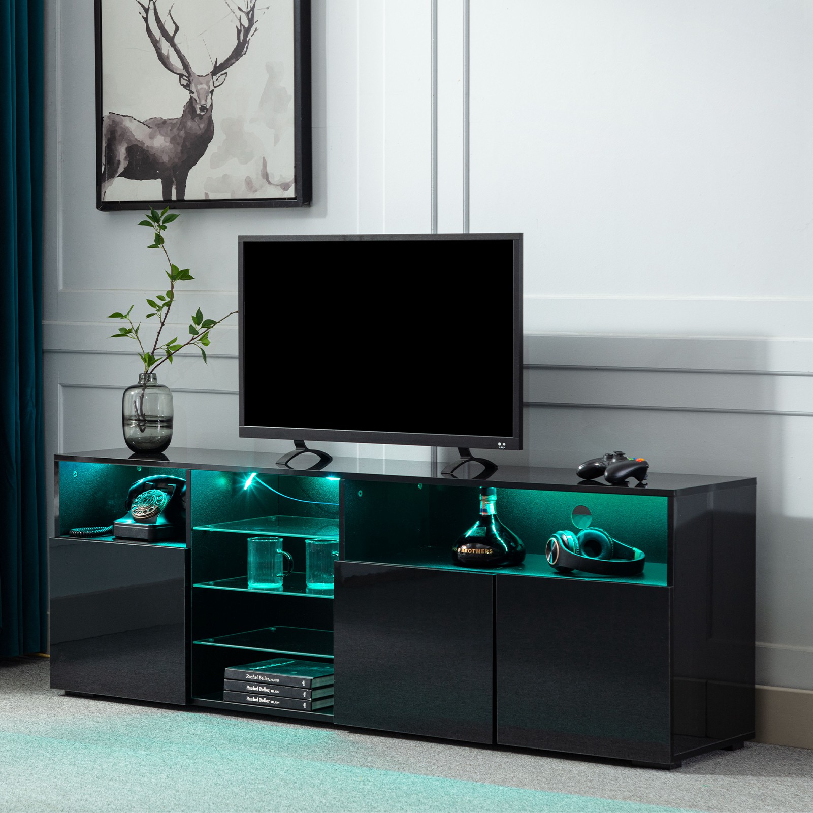 "Yaoping High Glass Modern LED TV Stand for TVs up to 70"", Living Room ...