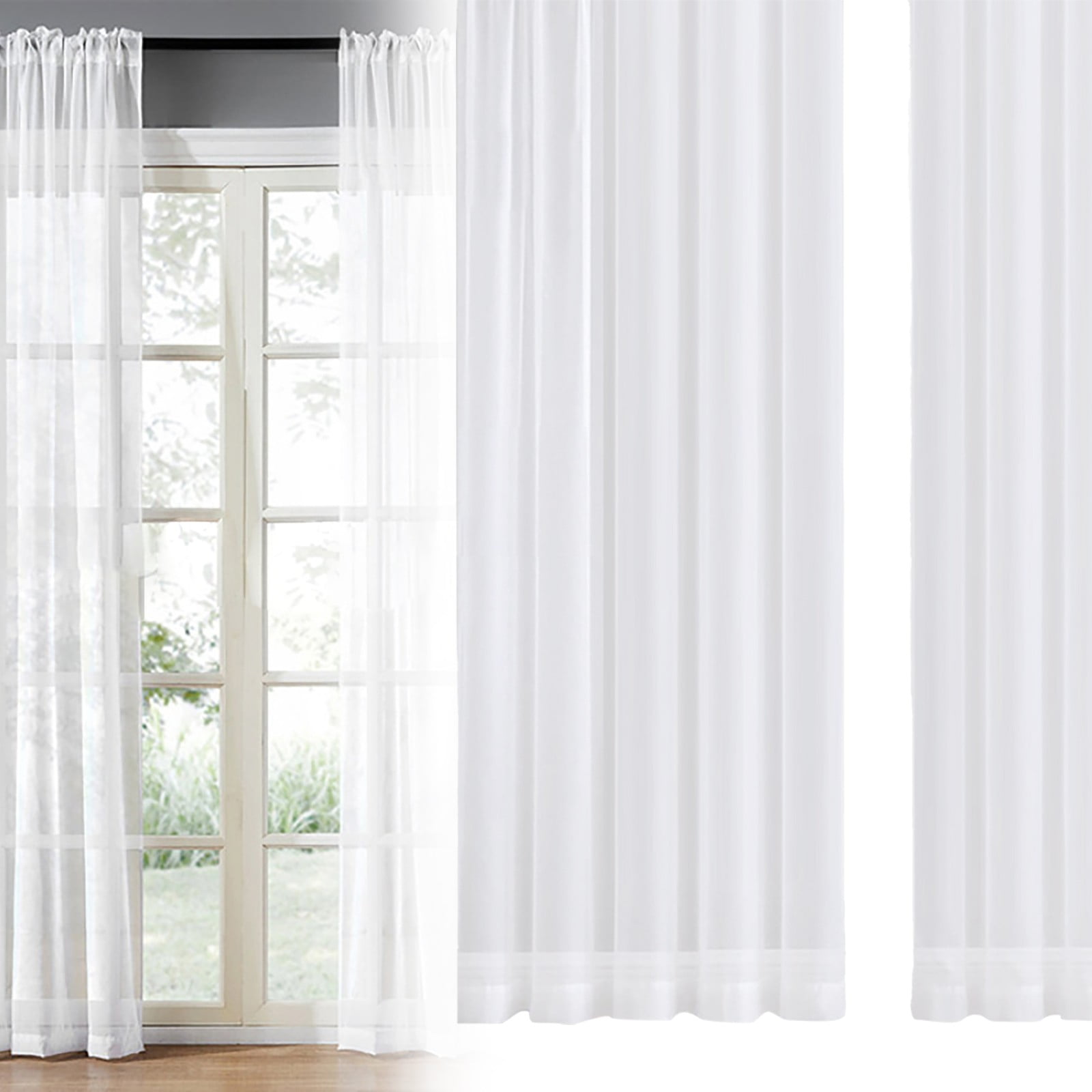 Yaouit Extra Long White Semi Sheer Curtains 82 inch 2 Panels Set ...