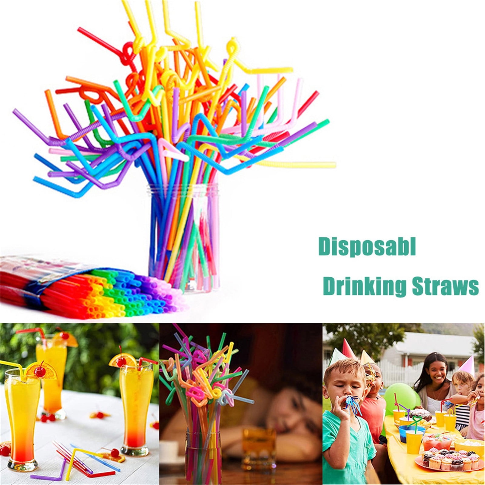 Yaoyar 50PCS Flexible Smoothie Plastic Straws, Assorted Colors Large ...