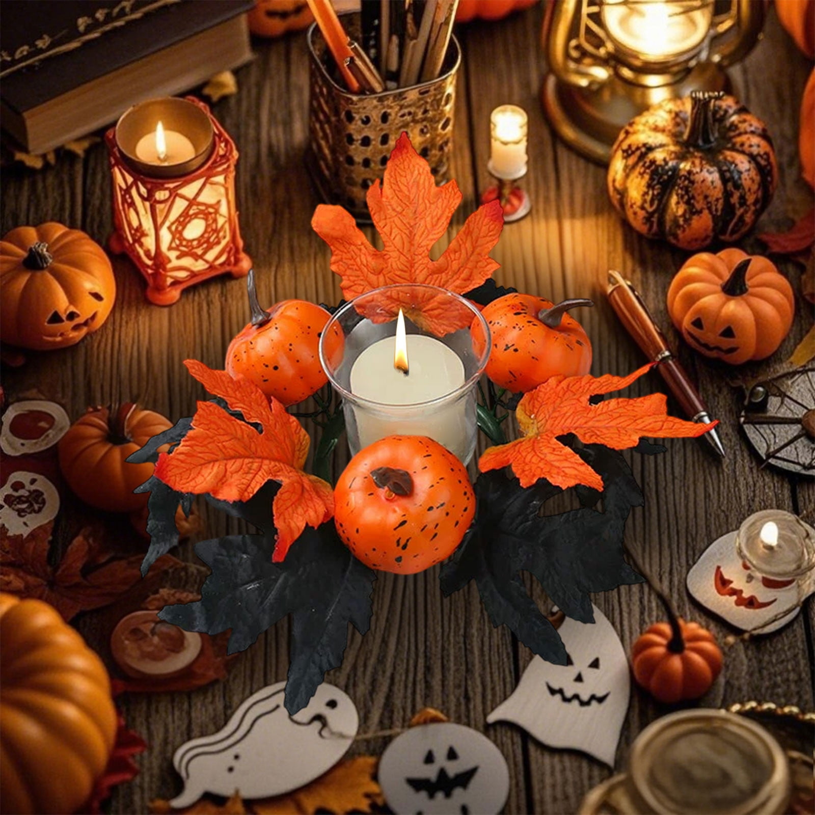 Yaoyar Fall Candle Ring Center Artificial Maple Leaves Berries Wreath ...