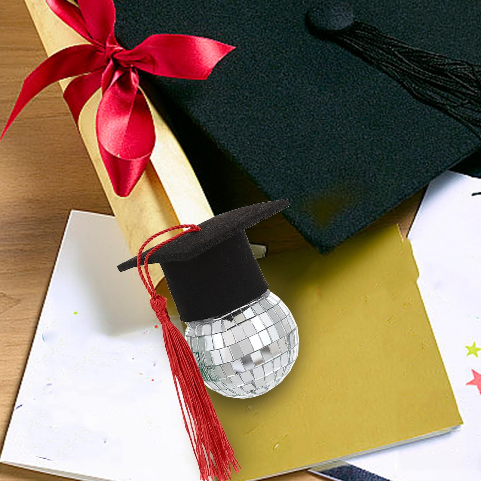 Yaoyar Graduation Ornaments Mirror Ball with Mini Graduation Hat Tiny ...